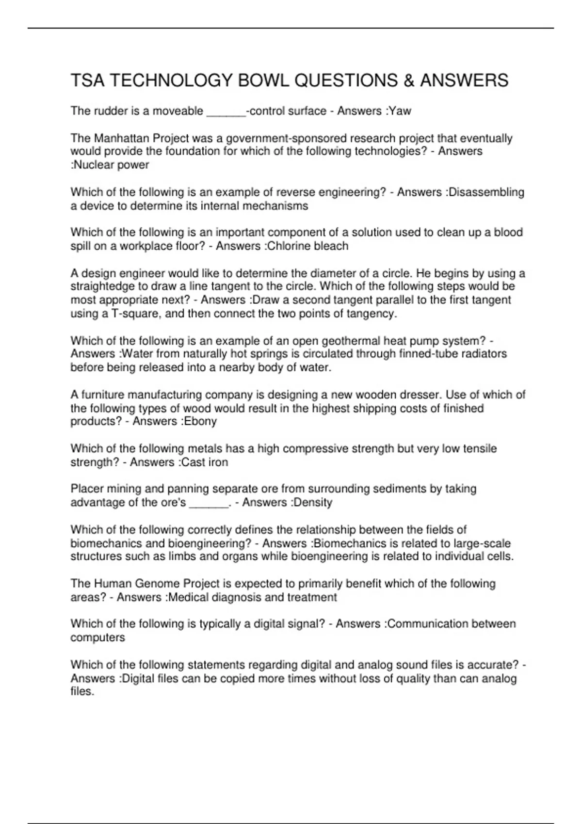 TSA TECHNOLOGY BOWL QUESTIONS & ANSWERS - TSA TECH BOWL TECHNOLOGY ...