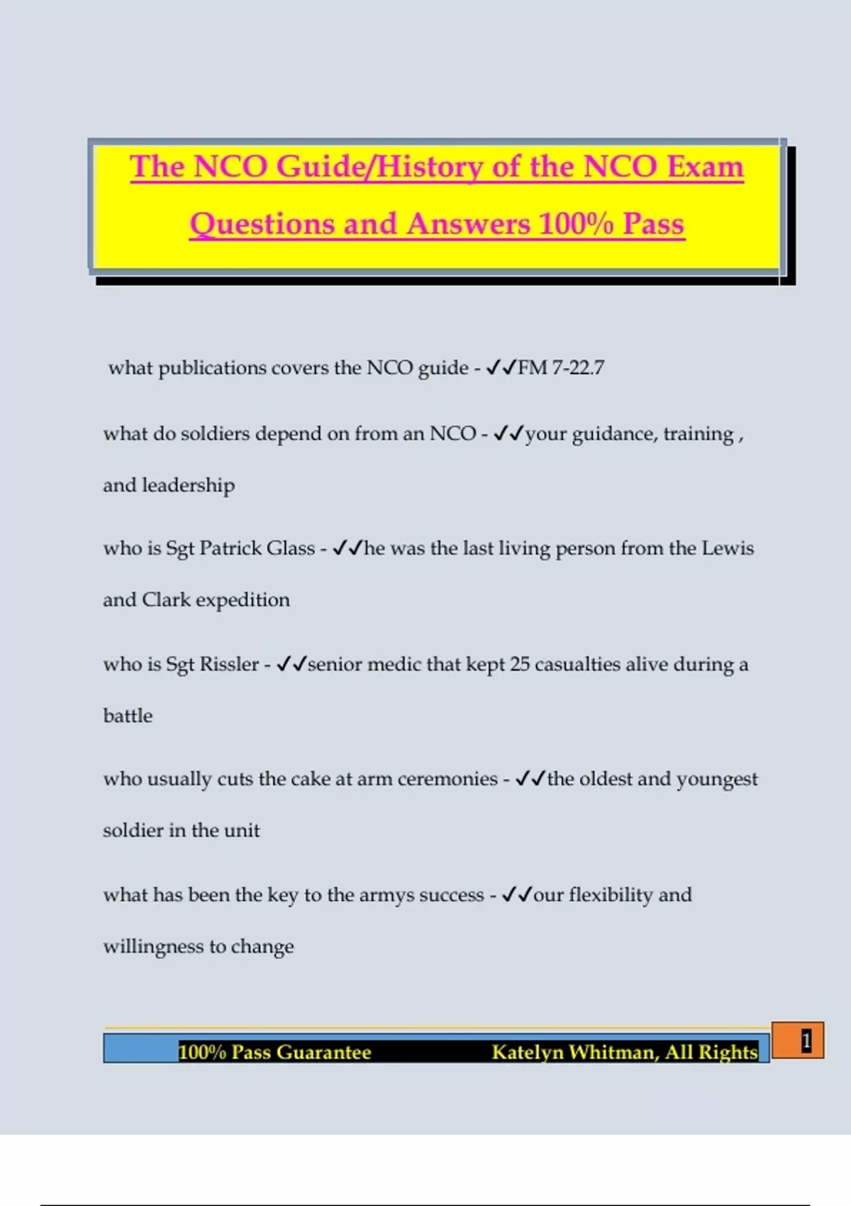The NCO Guide/History of the NCO Exam Questions and Answers 100% Pass ...