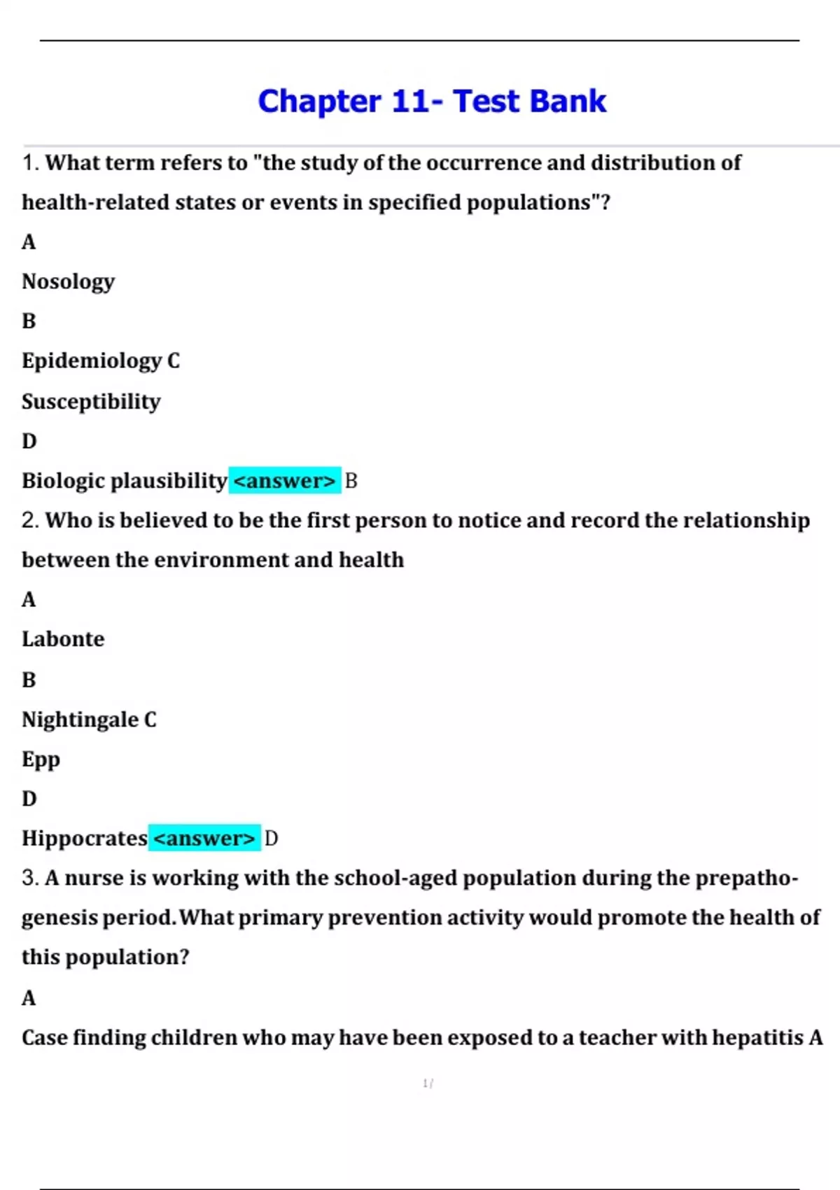 TEST BANK CHAPTER 11- EXAM QUESTIONS WITH CORRECT ANSWERS - Pathology ...
