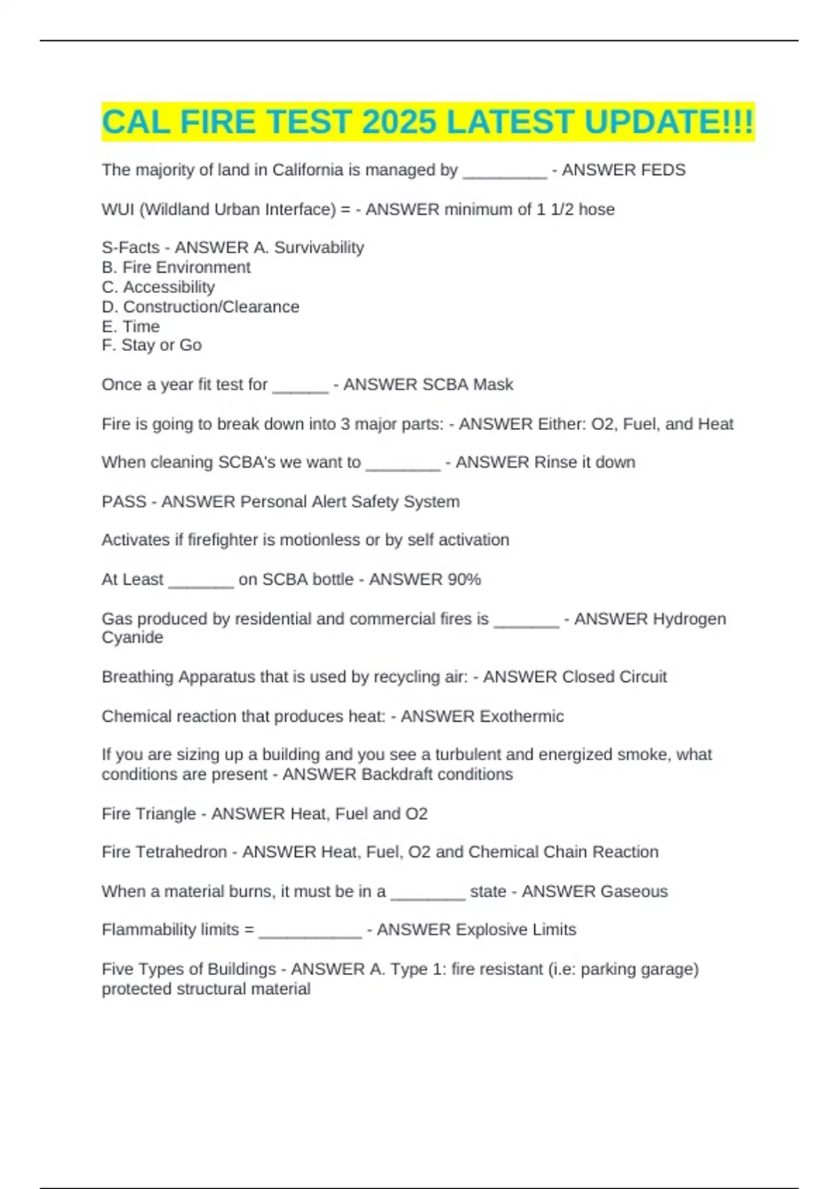 CAL FIRE TEST 2025 LATEST UPDATE!!! - CAL FIRE - Stuvia US