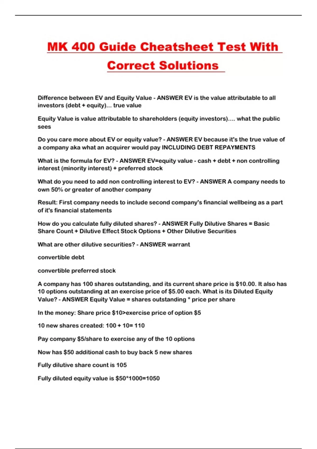 MK 400 Guide Cheatsheet Test With Correct Solutions - MK 400 - Stuvia US