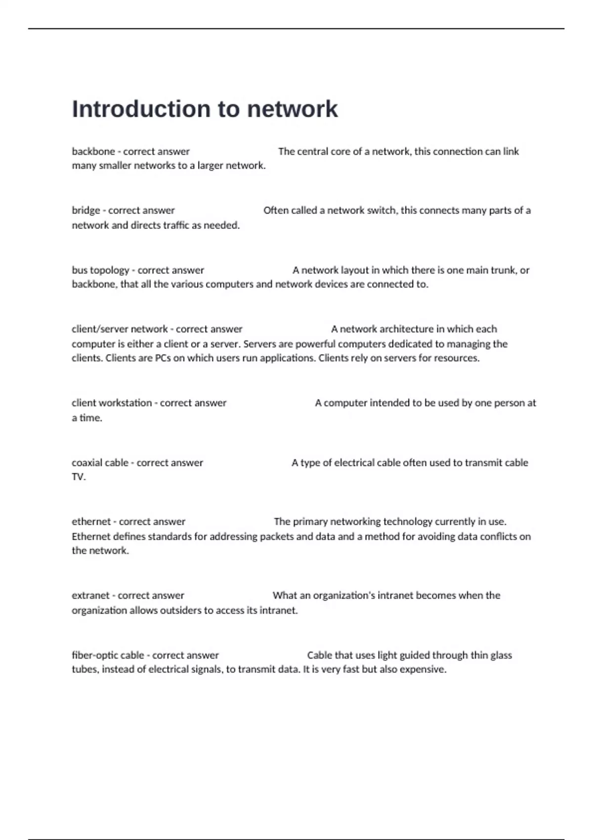 Introduction to network practice exam with correct answers 100% verified. - NETWORKS - Stuvia US