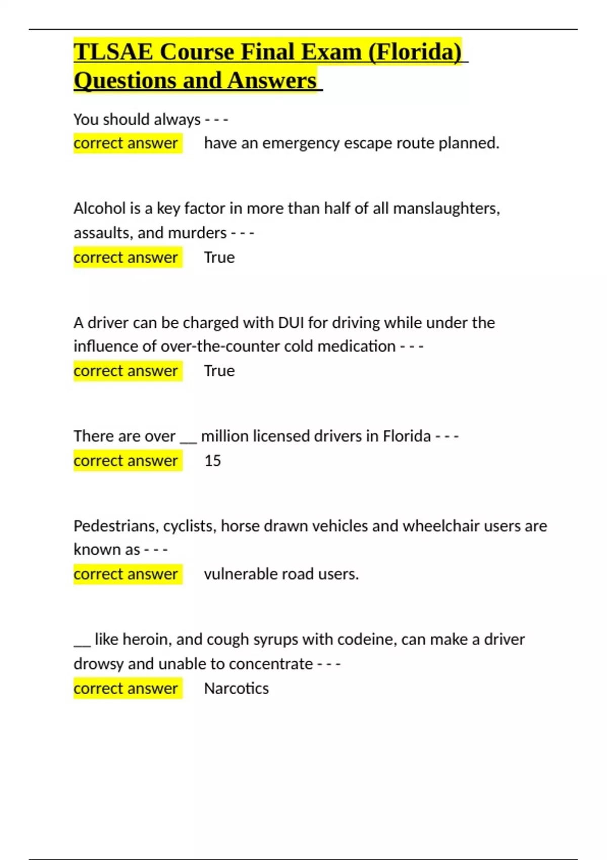 Tlsae Course Final Exam Florida Questions And Answers Docx Tlsae Stuvia Us