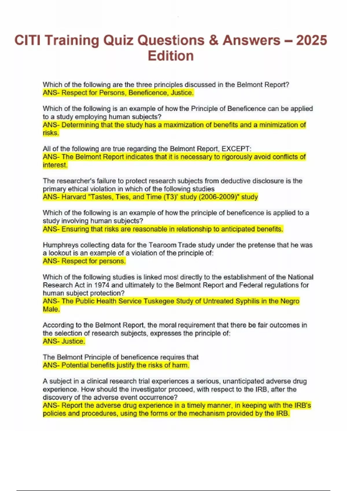 CITI Training Quiz Questions & Answers – 2025 Edition - CITI - Stuvia US