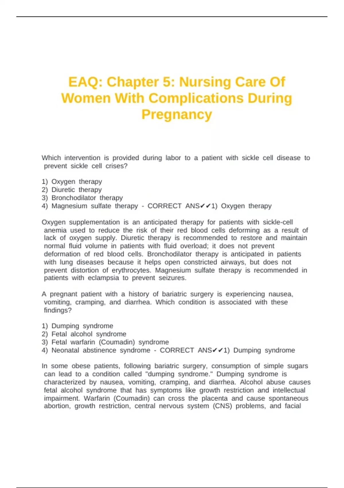 EAQ: Chapter 5: Nursing Care Of Women With Complications During ...