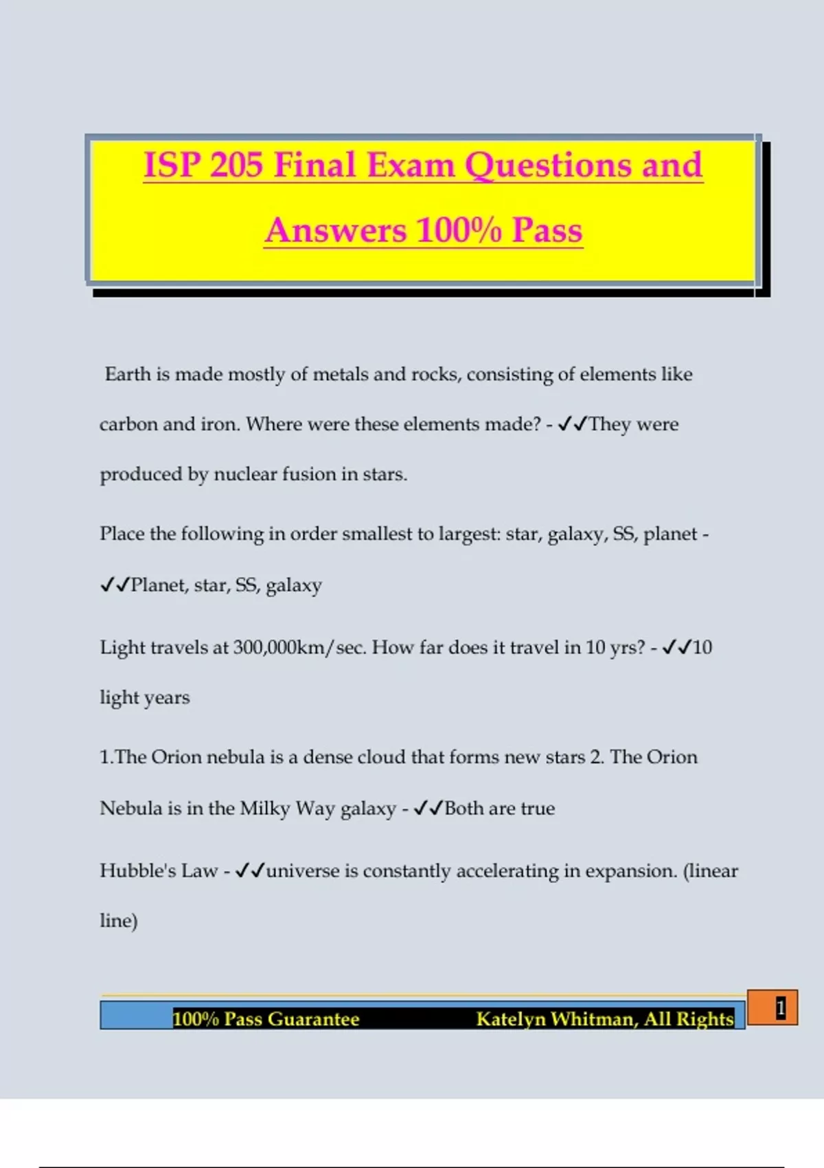 ISP 205 Final Exam Questions and Answers 100% Pass - ISP 205 - Stuvia US