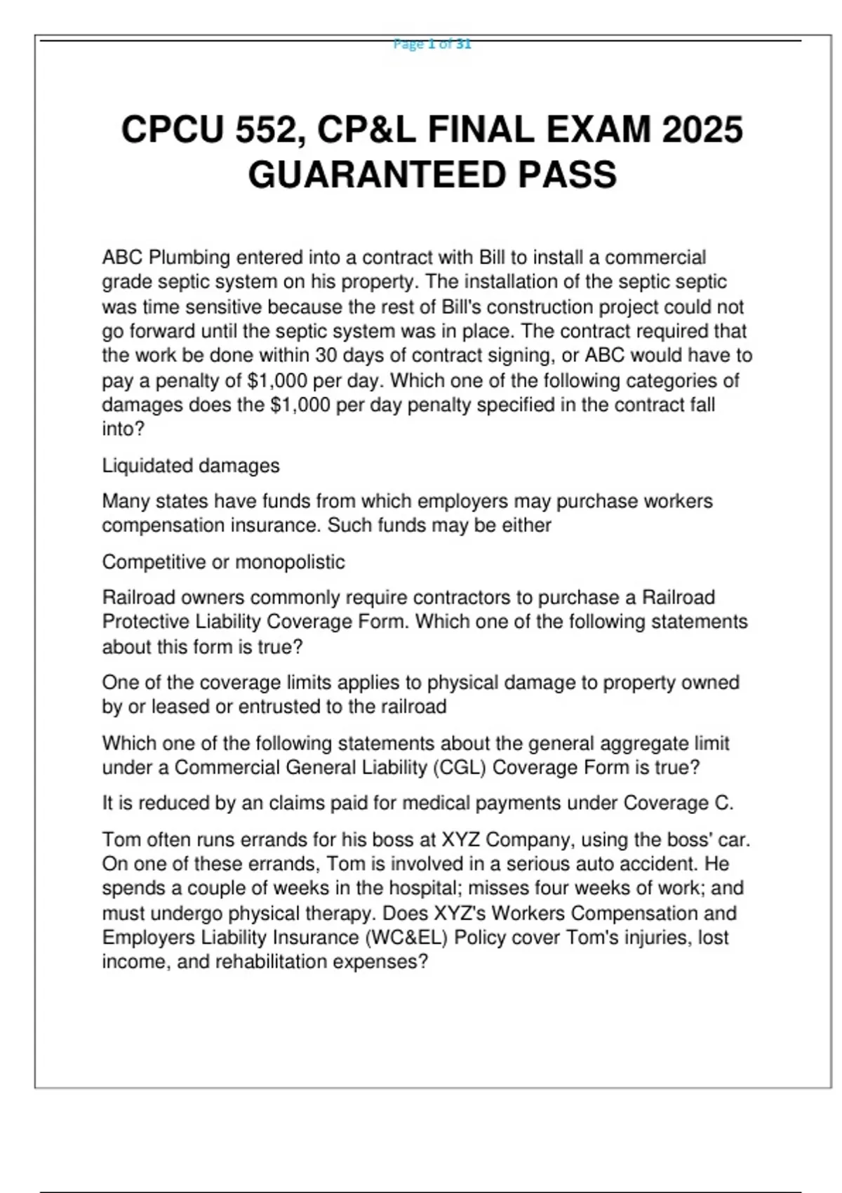 CPCU 552, CP&L FINAL EXAM 2025 GUARANTEED PASS - CPCU 552, CP&L - Stuvia US