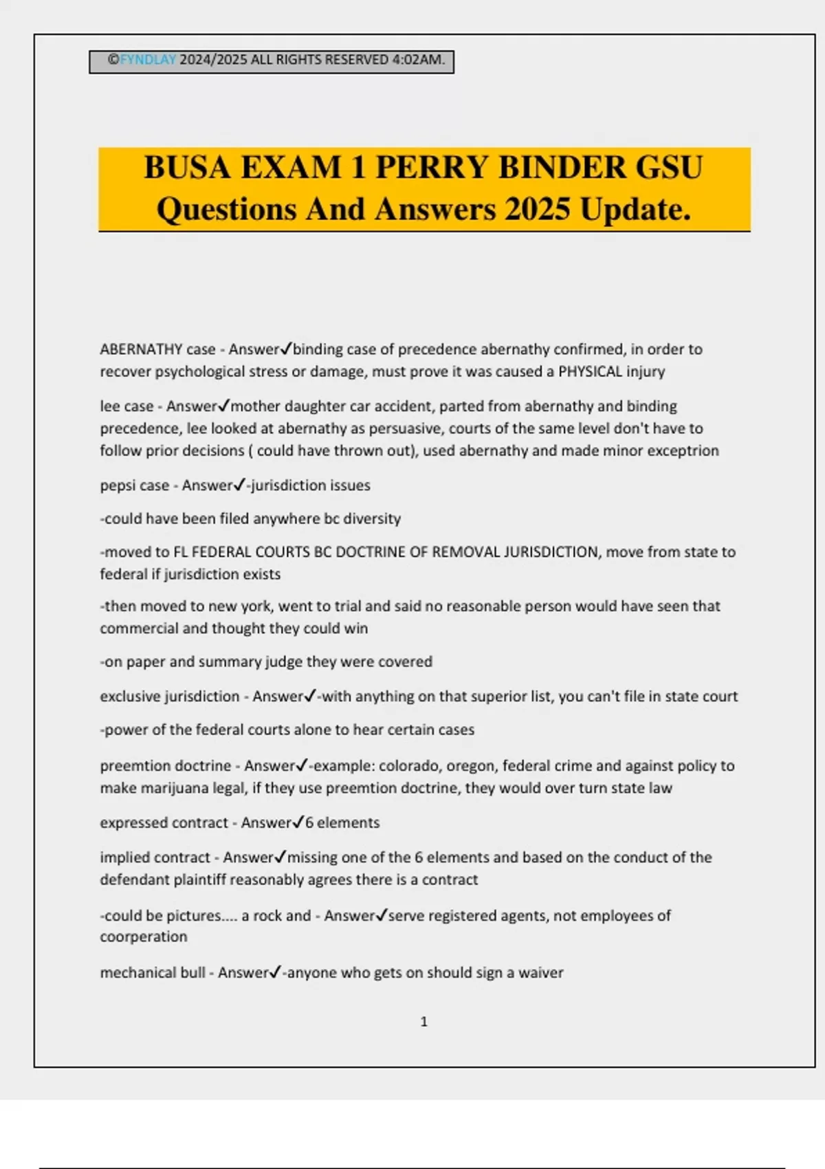 BUSA EXAM 1 PERRY BINDER GSU Questions And Answers 2025 Update. - BUSA ...