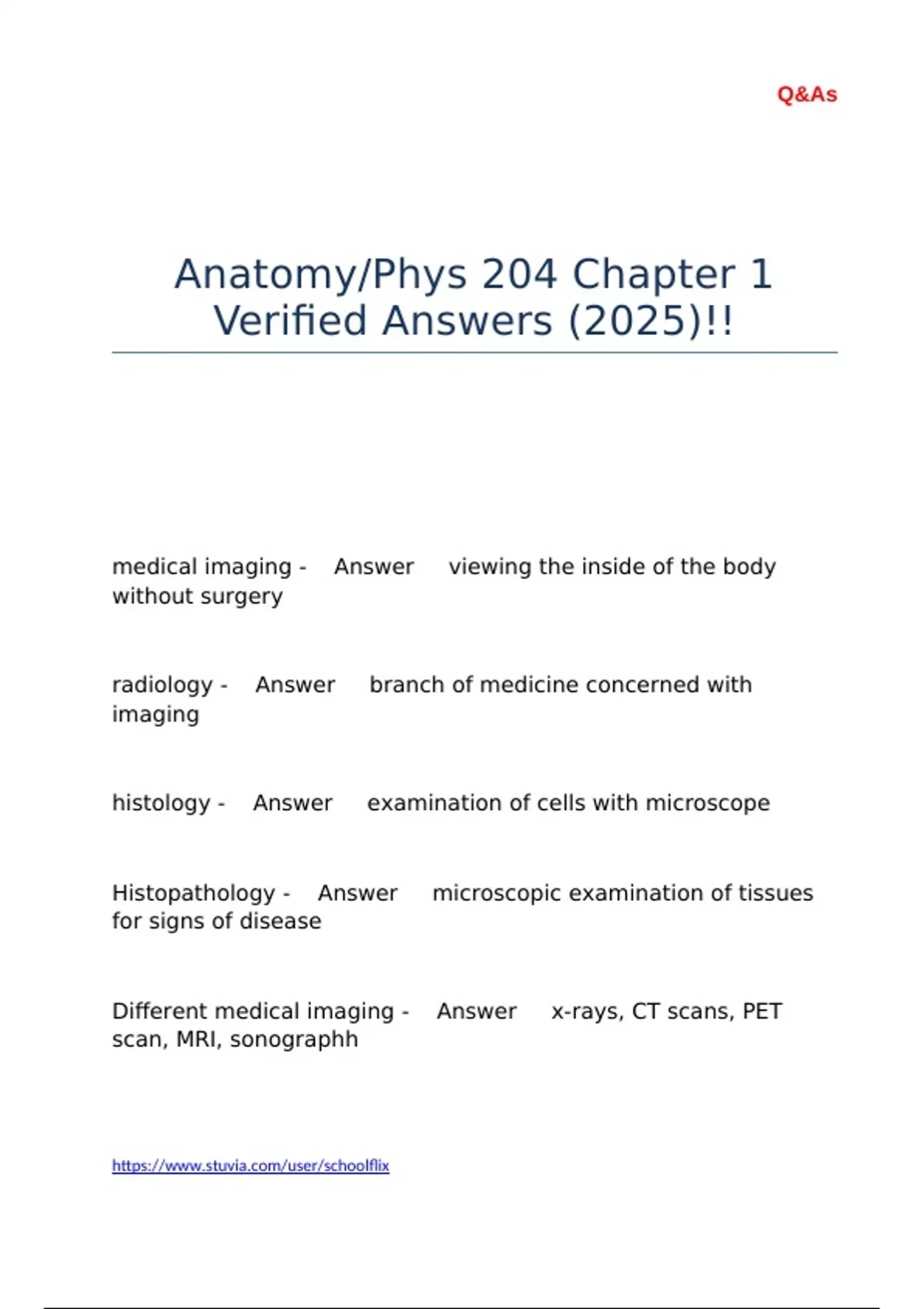 Anatomy-Phys 204 Chapter 1 Verified Answers (2025)!! - Phys 204 - Stuvia US