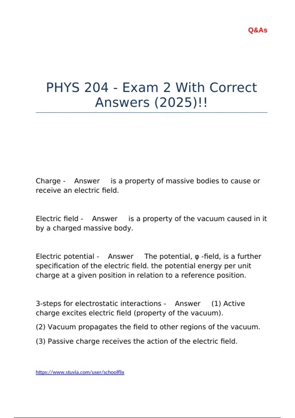 PHYS 204 - Exam 2 With Correct Answers (2025)!! - Phys 204 - Stuvia US