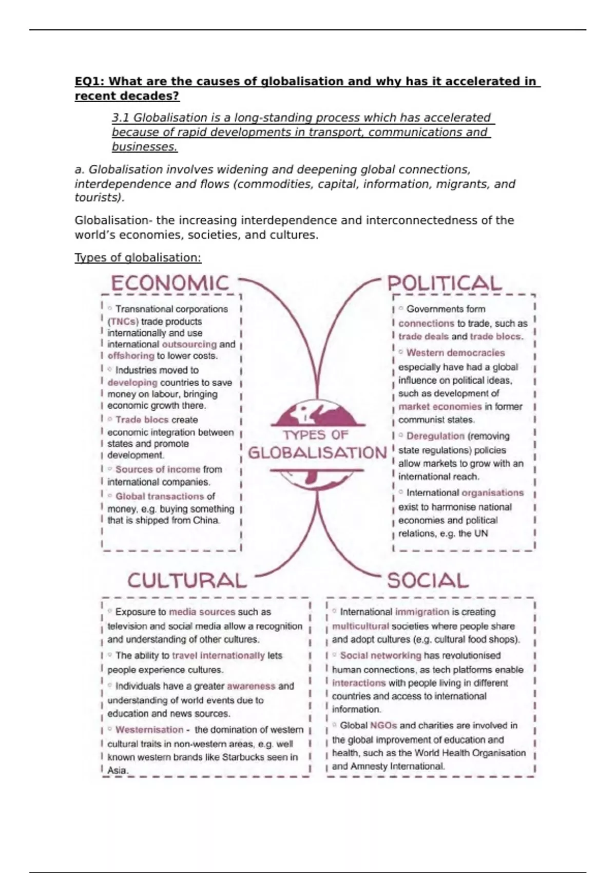 Summary Globalisation EQ1 geography edexcel a level a* revision notes ...
