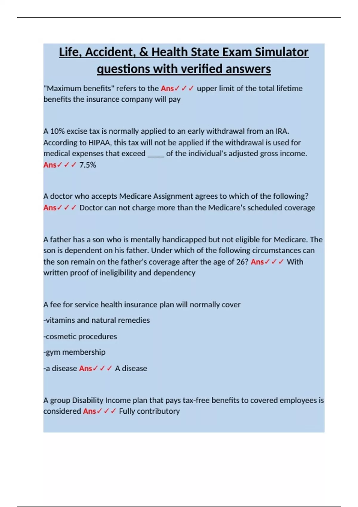 Life, Accident, & Health State Exam Simulator questions with verified ...