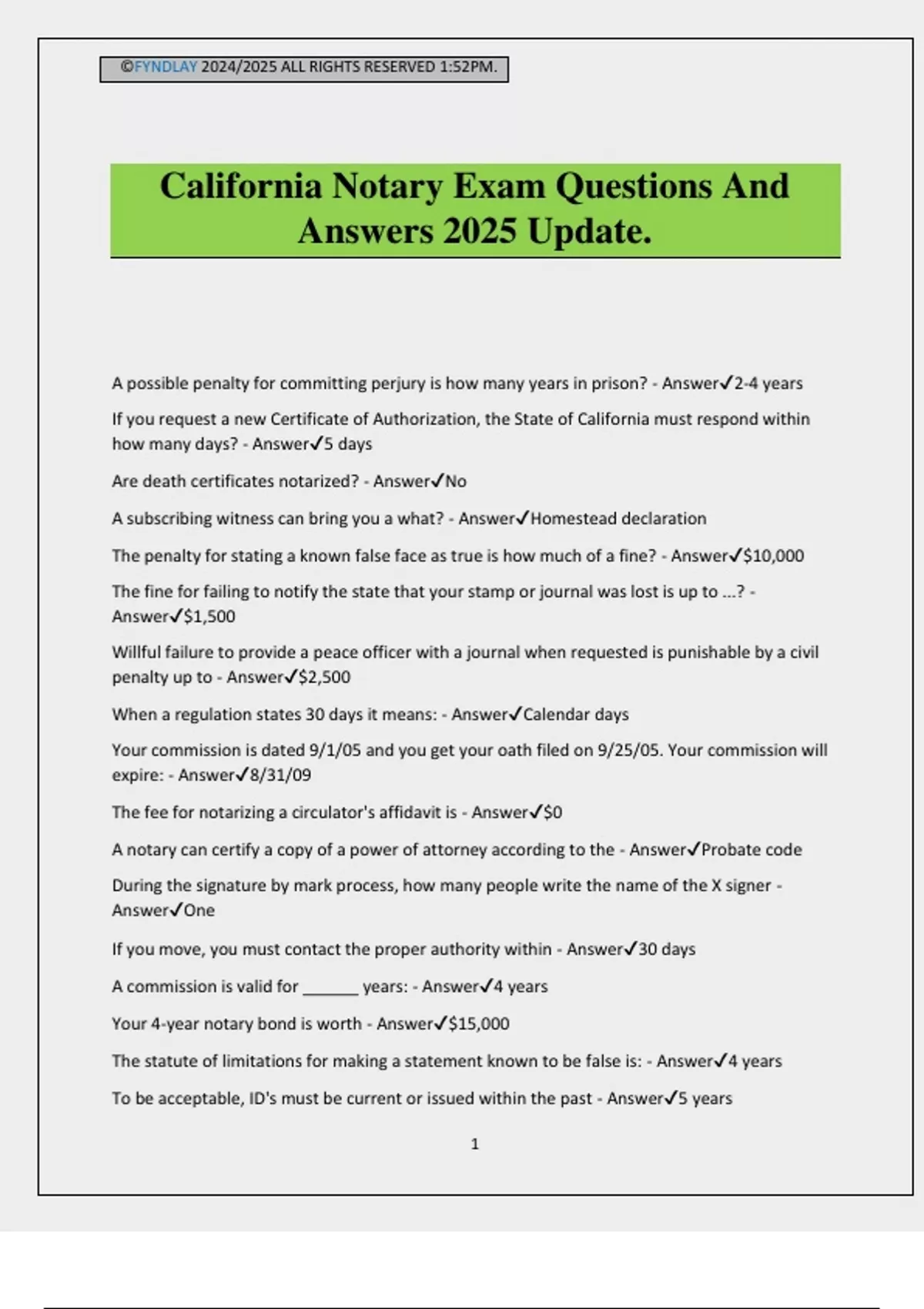 California Notary Exam Questions And Answers 2025 Update - California ...