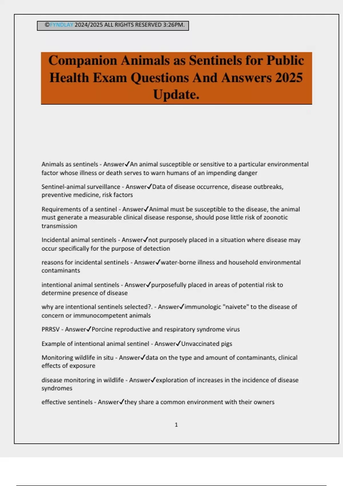 Companion Animals as Sentinels for Public Health Exam Questions And ...