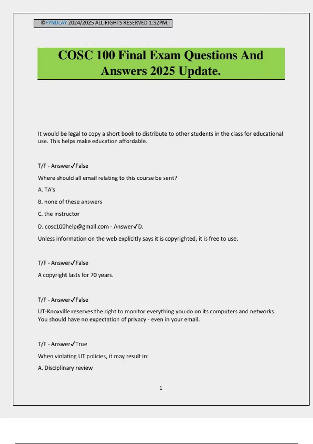 COSC 100 Final Exam Questions And Answers 2025 Update. - COSC 100 - Stuvia US