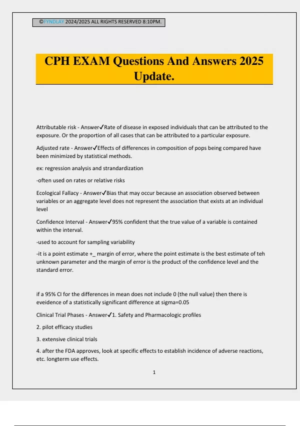 CPH EXAM Questions And Answers 2025 Update. - CPH - Stuvia US