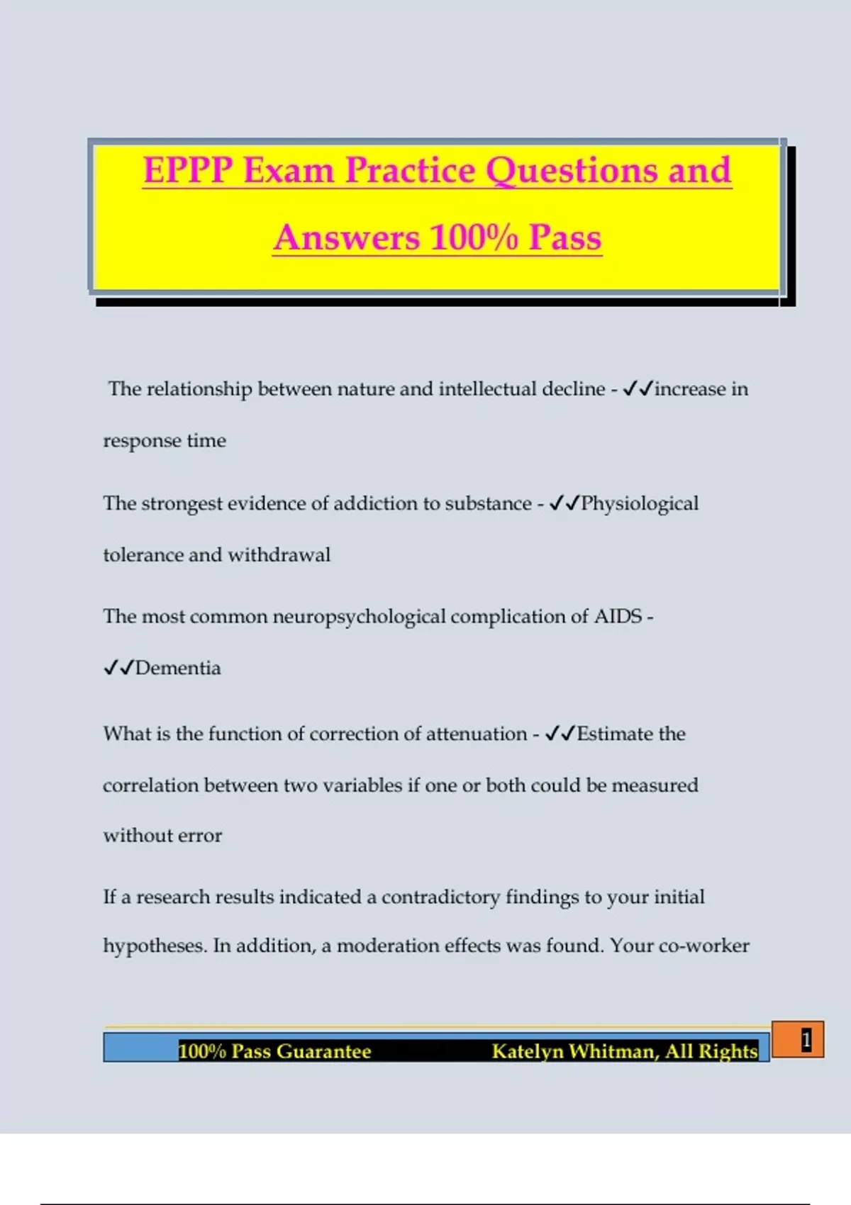 EPPP Exam Practice Questions and Answers 100% Pass - Eppp - Stuvia US