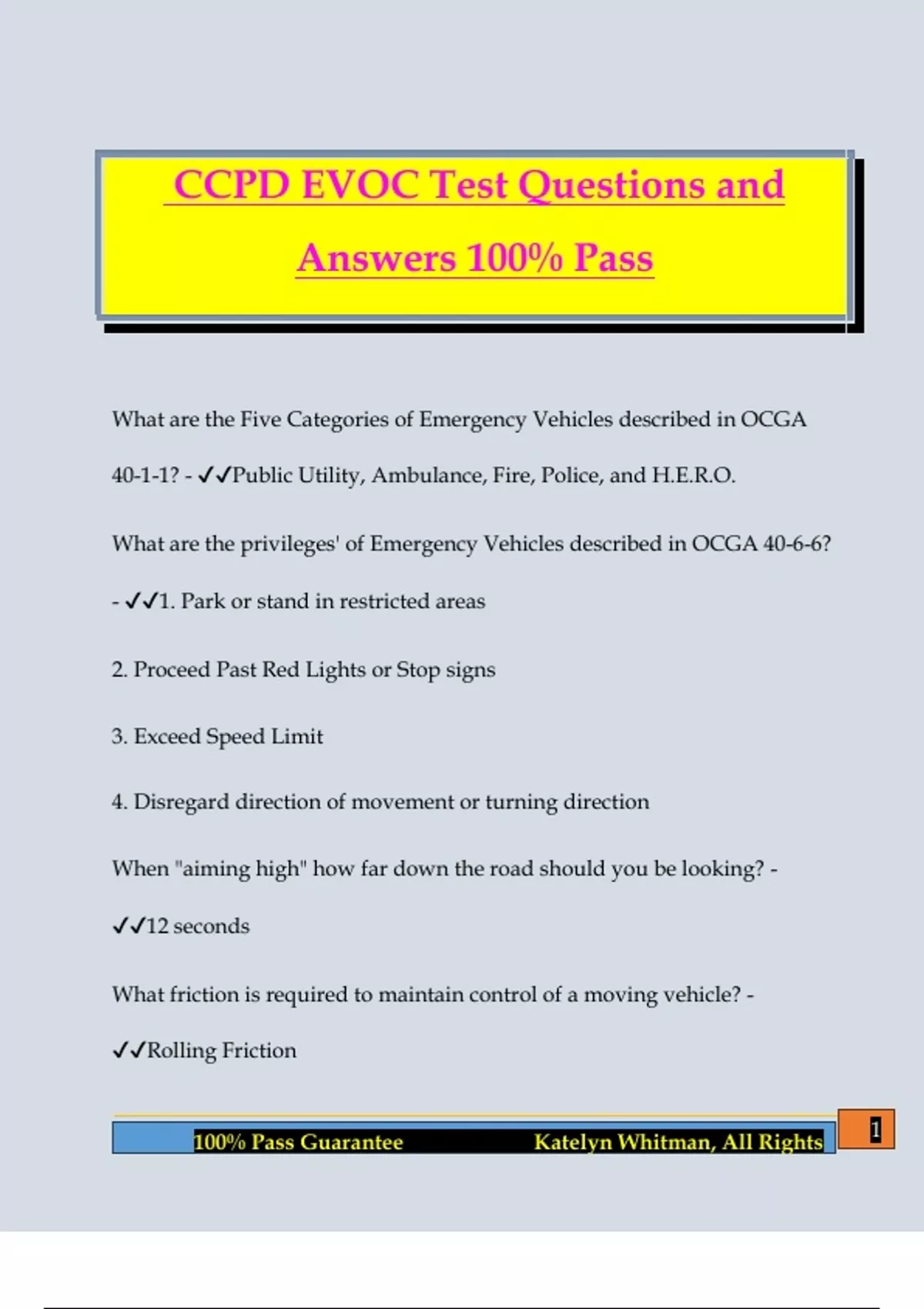 CCPD EVOC Test Questions and Answers 100% Pass - EVOC - Stuvia US