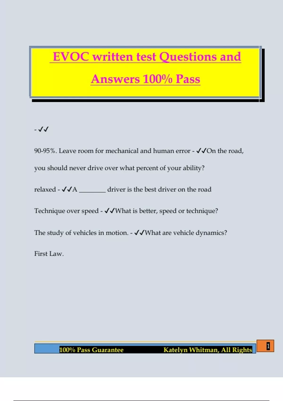 EVOC written test Questions and Answers 100% Pass - EVOC - Stuvia US