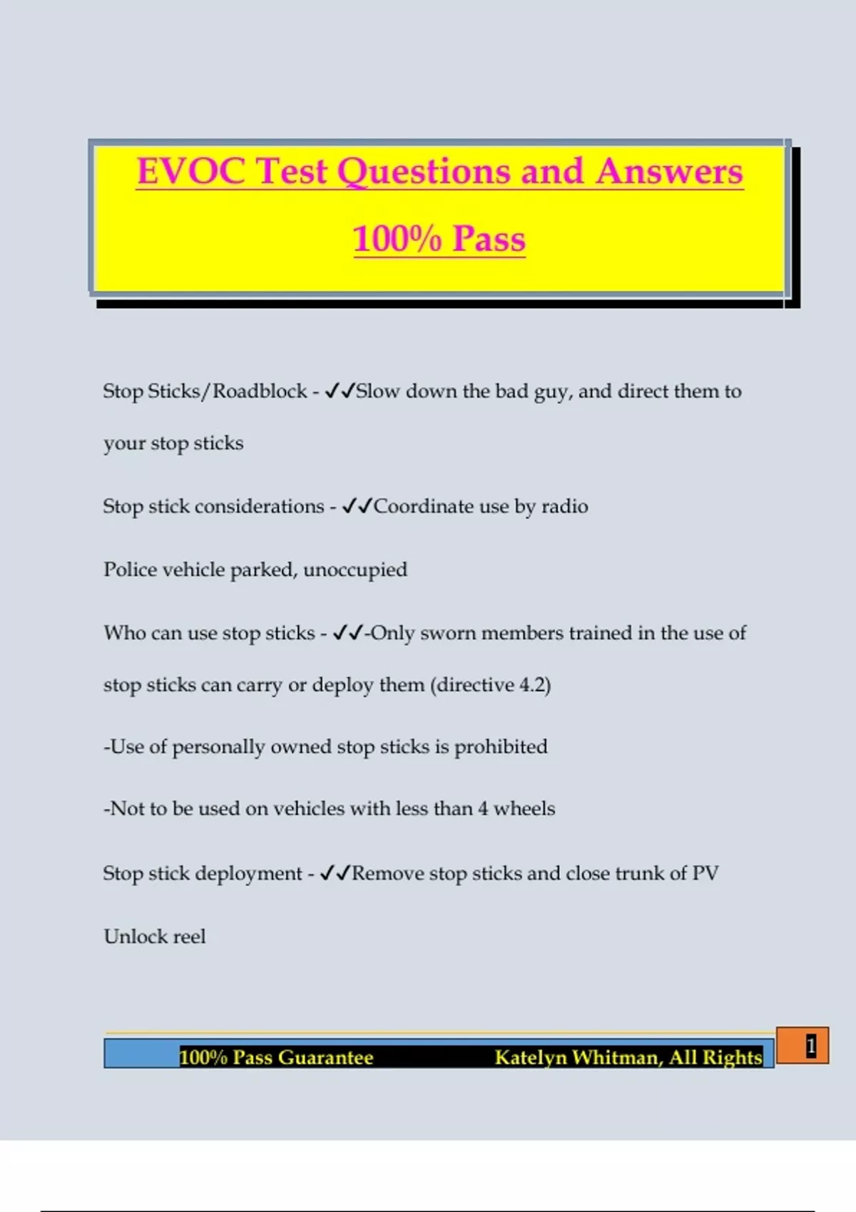 EVOC Test Questions and Answers 100% Pass - EVOC - Stuvia US