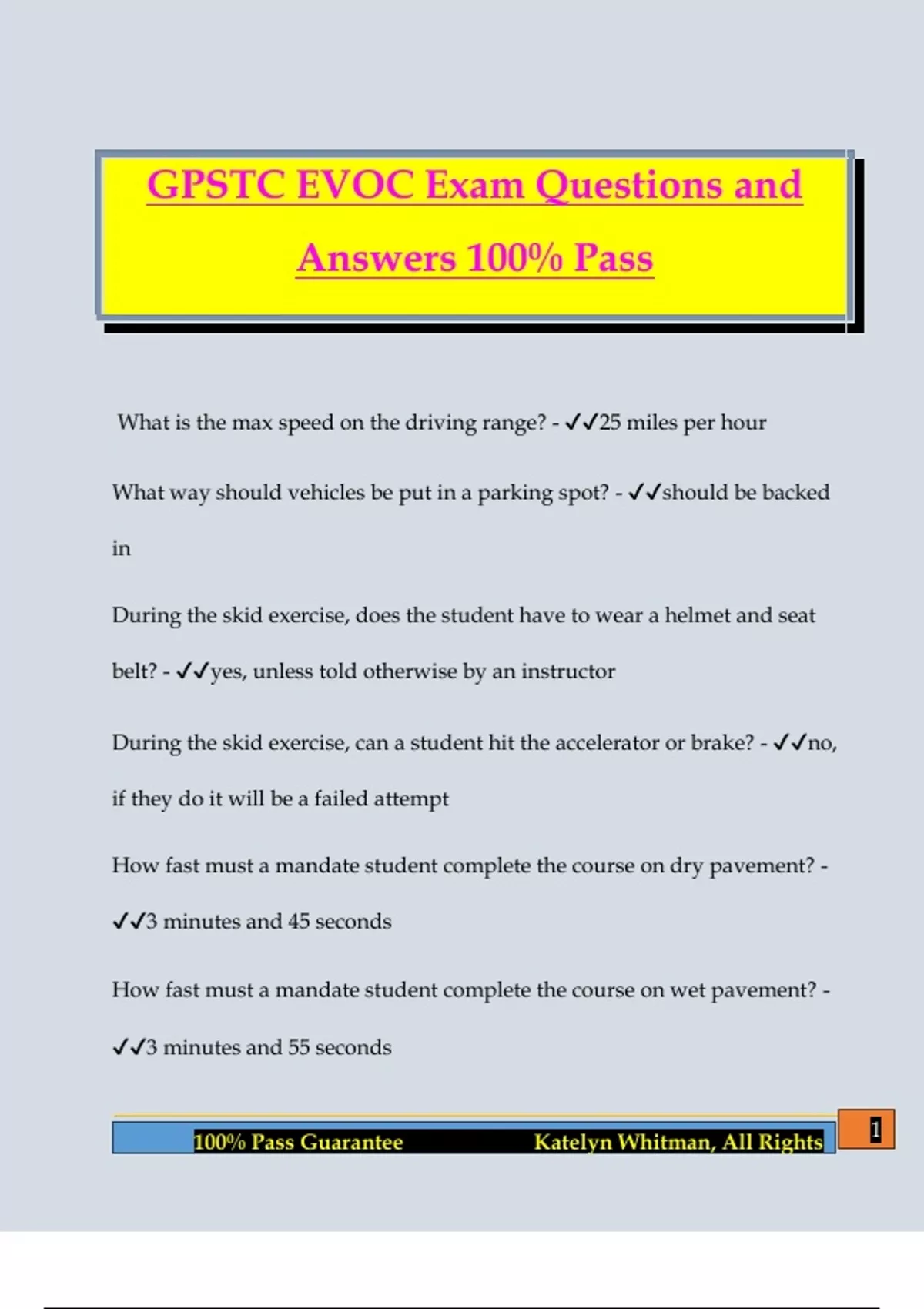 GPSTC EVOC Exam Questions and Answers 100% Pass - EVOC - Stuvia US