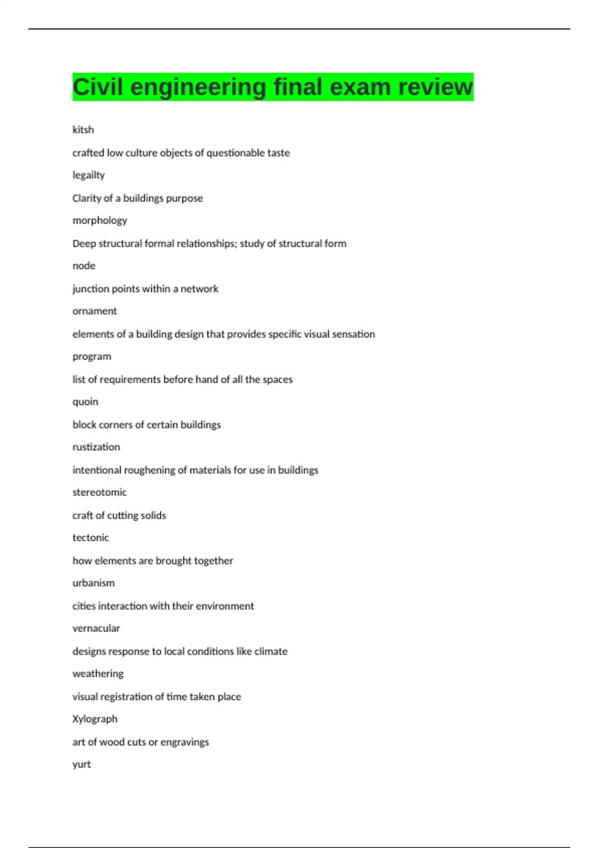 Civil engineering final exam review (Answered) 2025 - Civil engineering ...