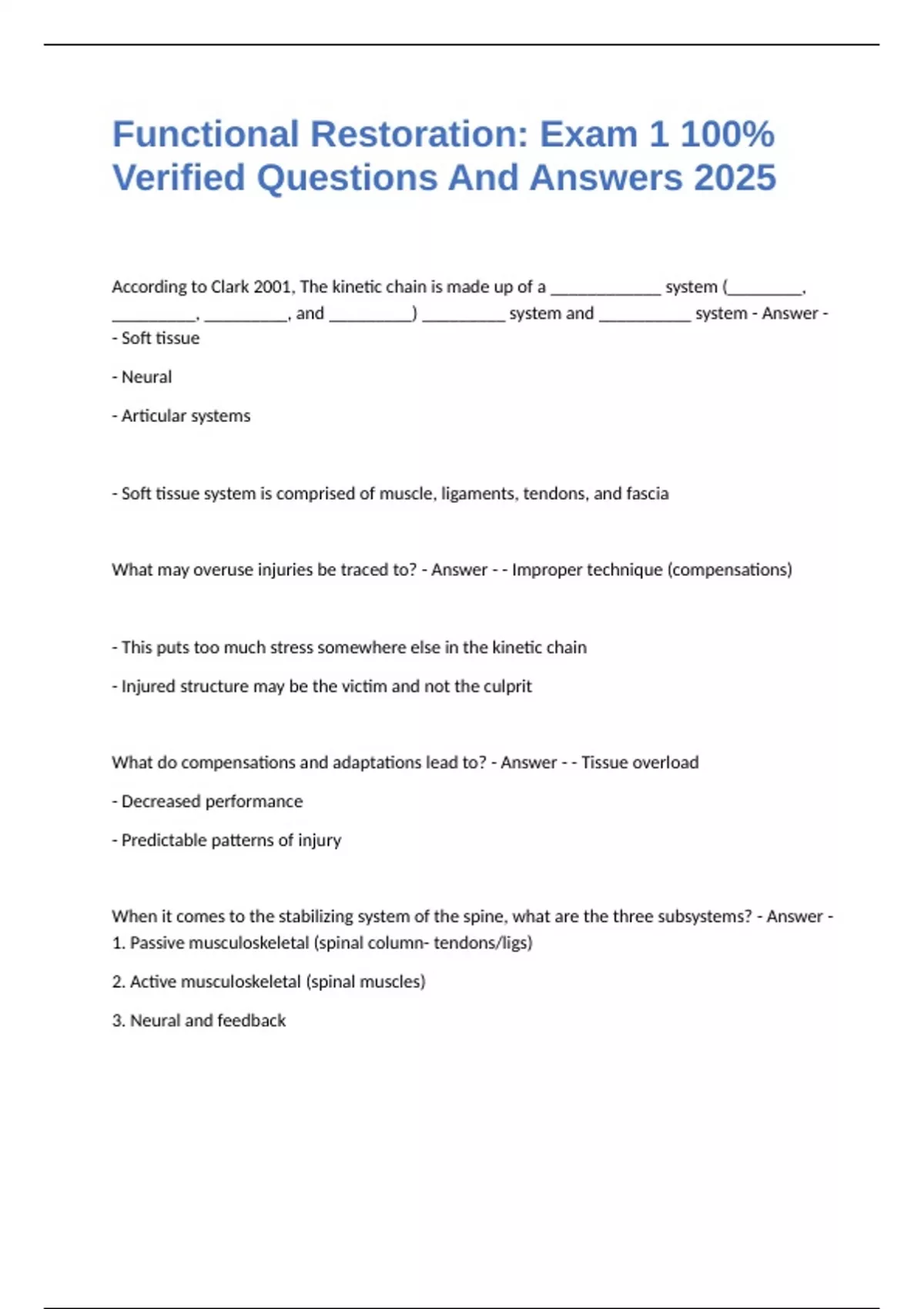 Functional Restoration: Exam 1 100% Verified Questions And Answers 2025 ...