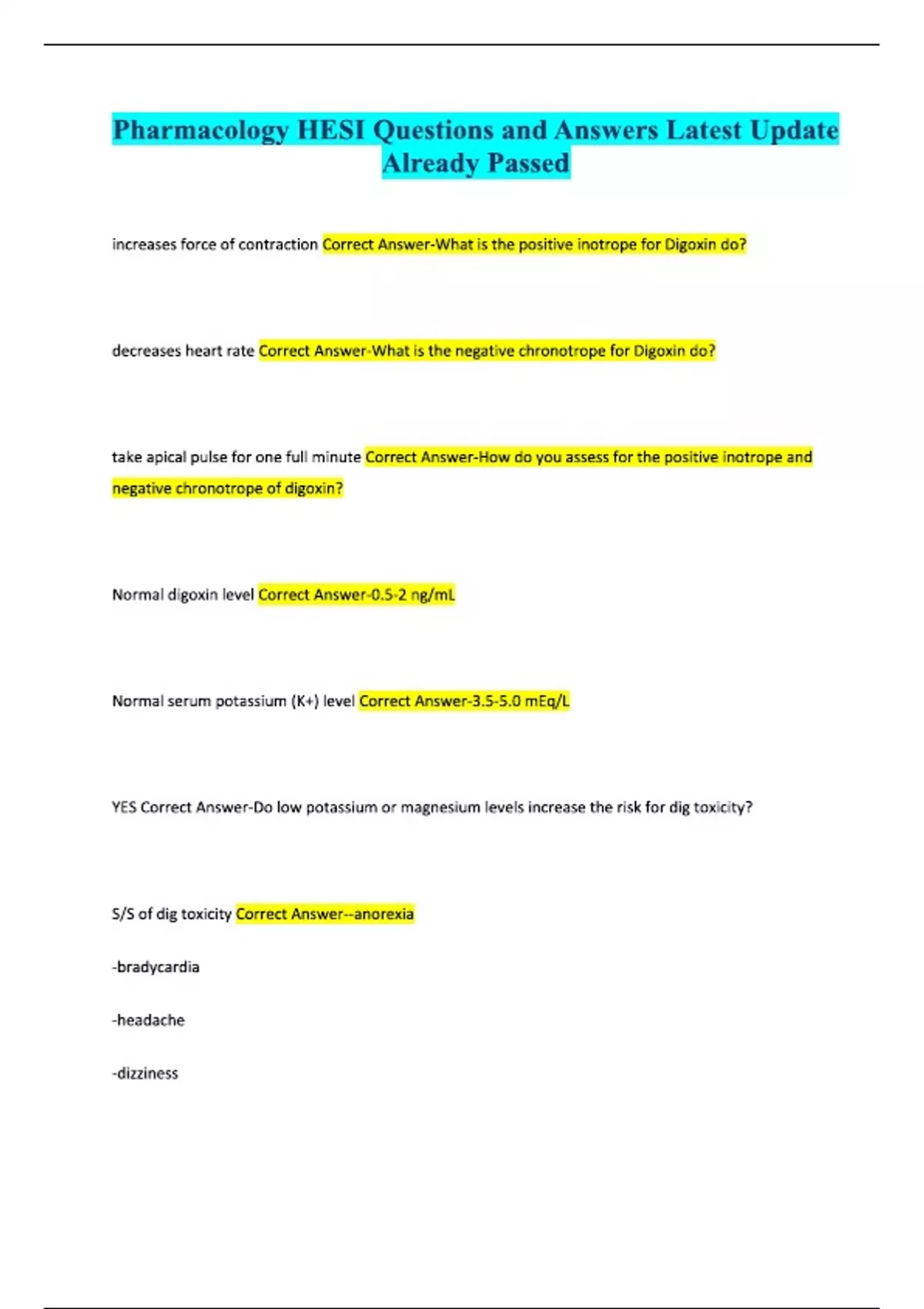 Pharmacology Hesi Latest Updated 2022 Already Passed UPDATE 2025 ...