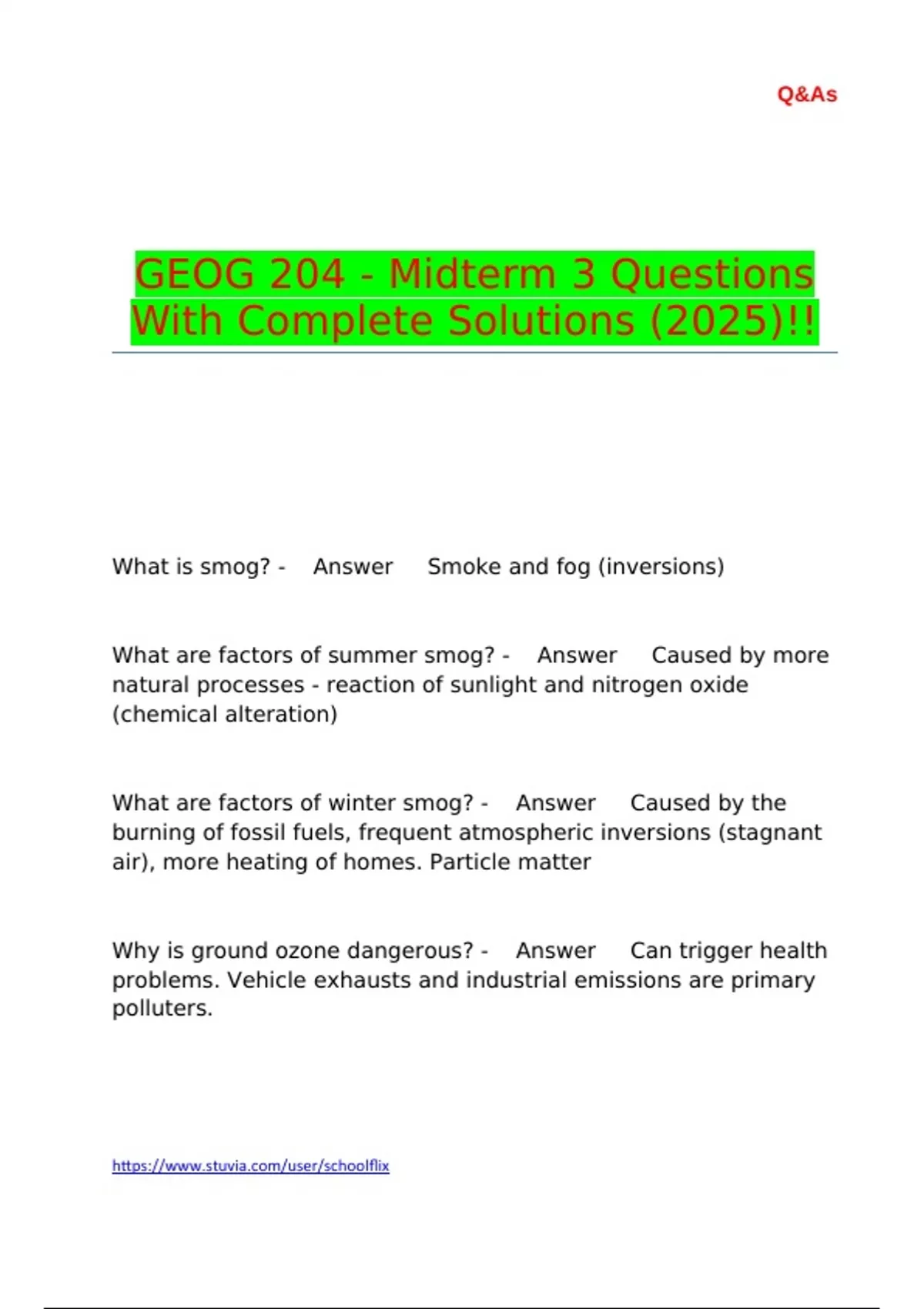 Geog 204 - Midterm 3 Questions With Complete Solutions (2025)!! - Geog ...