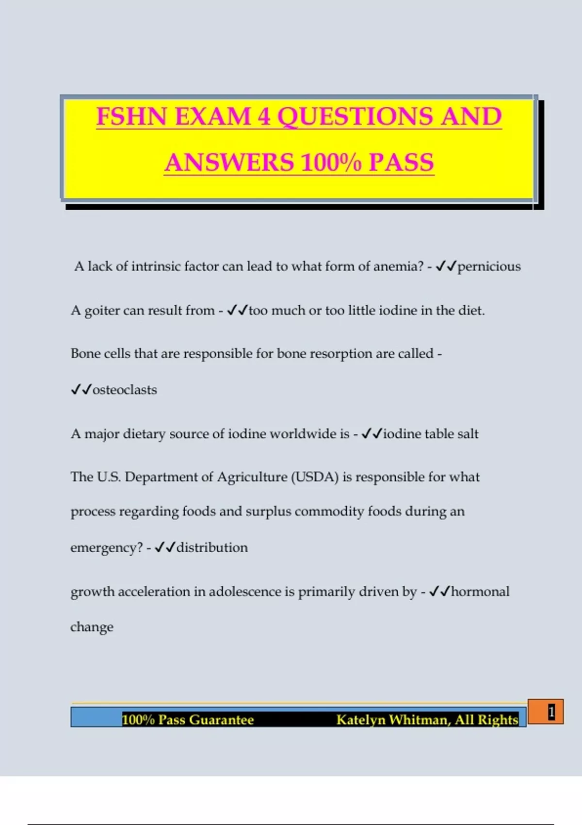 FSHN Bundled Exams 2025 Questions and Answers 100% Pass Guaranteed ...