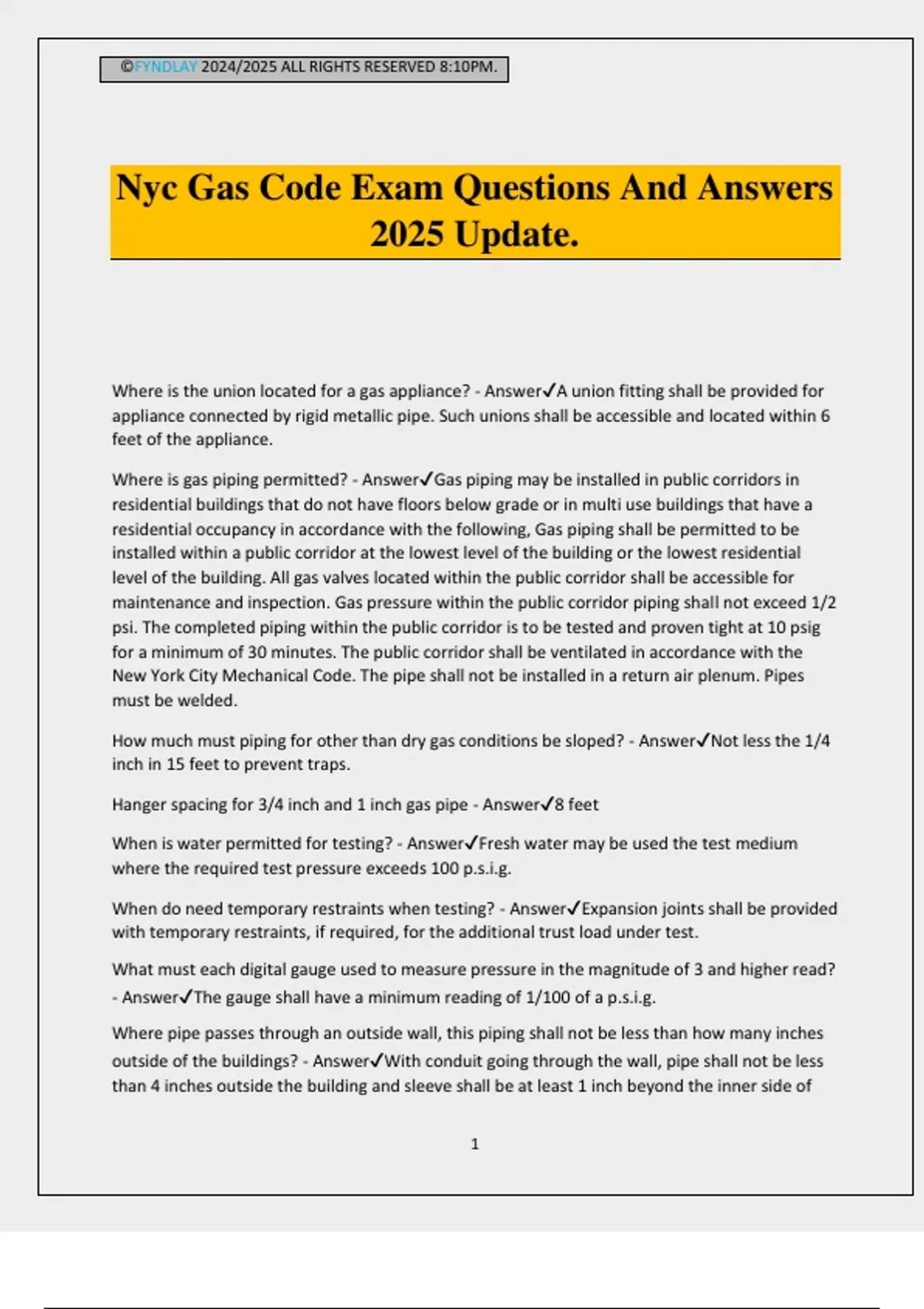 Nyc Gas Code Exam Questions And Answers 2025 Update. - Gas Code - Stuvia US