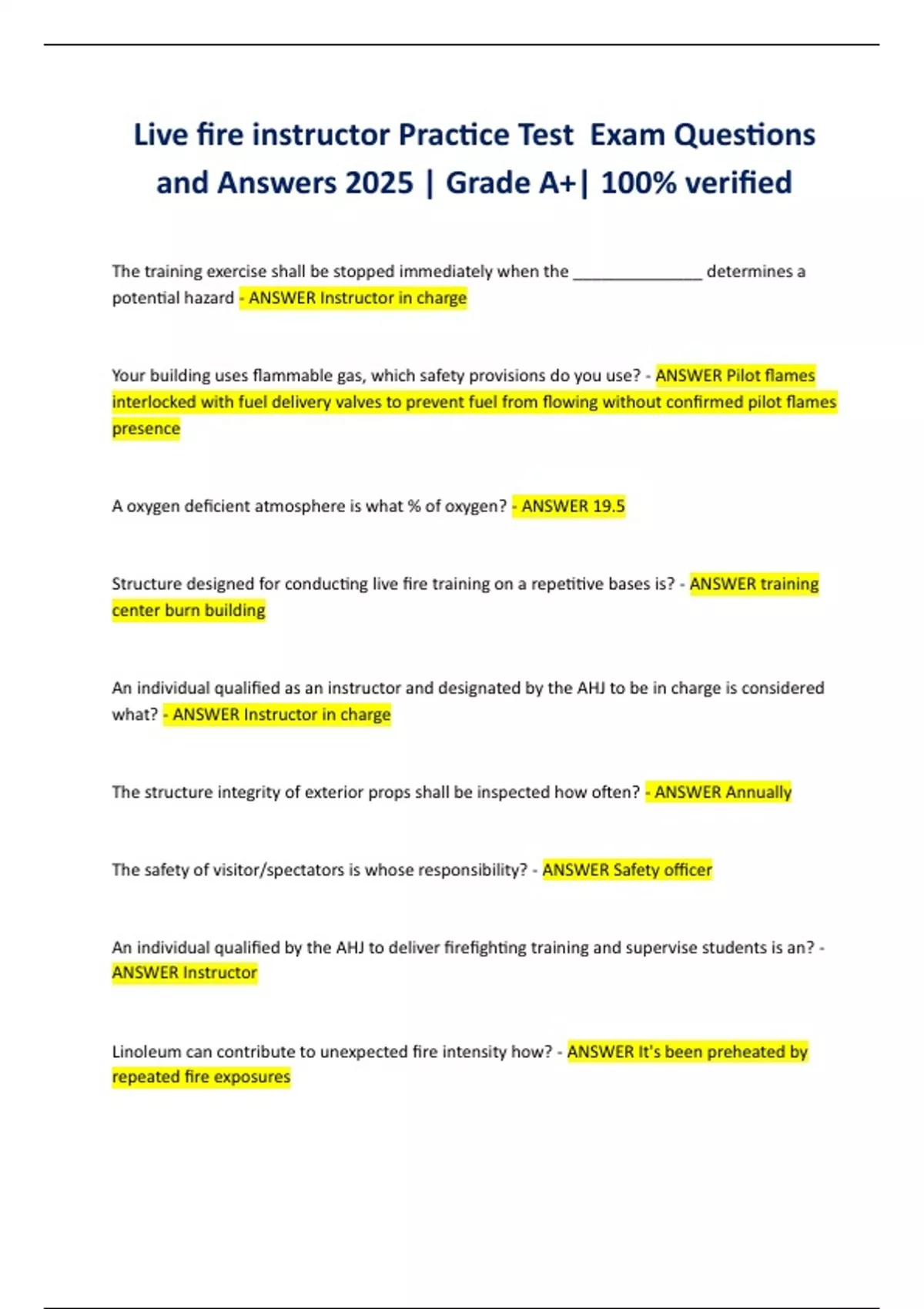 Live fire instructor Practice Test Exam Questions and Answers 2025 ...
