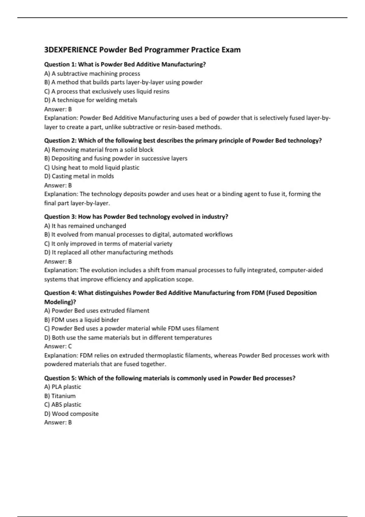 3DEXPERIENCE Powder Bed Programmer Practice Exam - Computers - Stuvia US