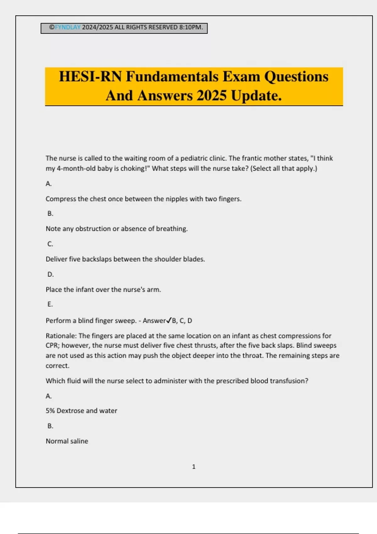 HESI-RN Fundamentals Exam Questions And Answers 2025 Update. - HESI-RN ...