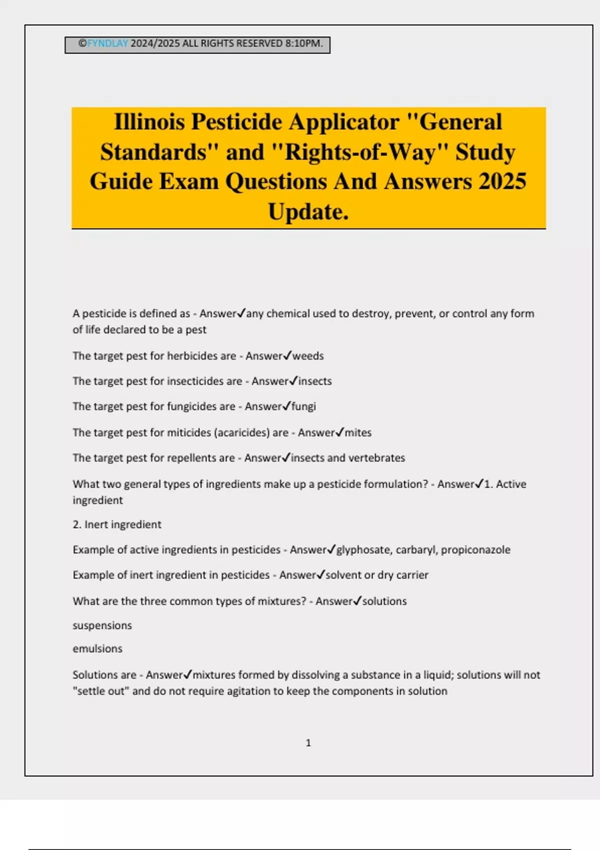 Illinois Pesticide Applicator "General Standards" and "Rights-of-Way ...