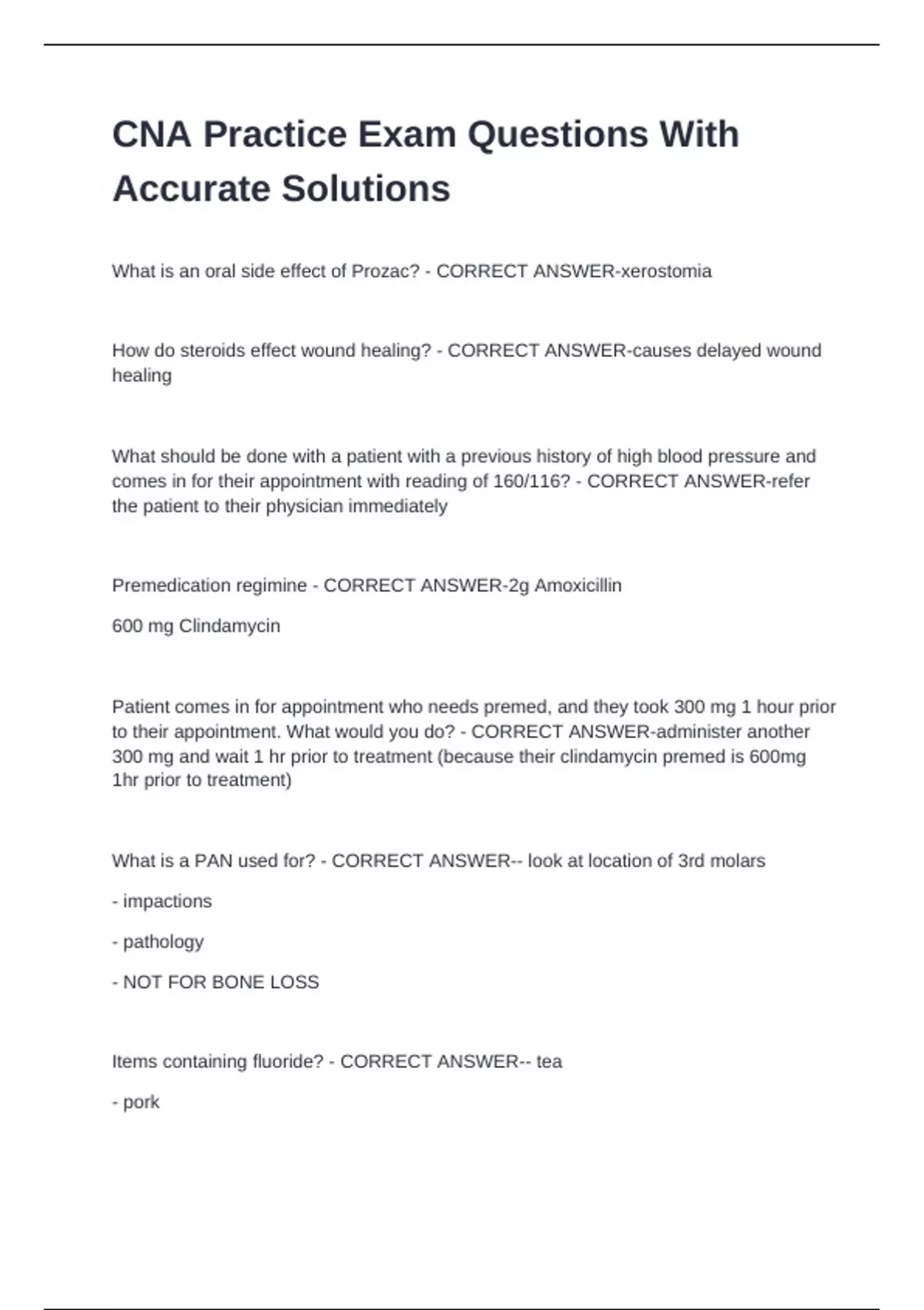 CNA Practice Exam Questions With Accurate Solutions - CNA Practice ...