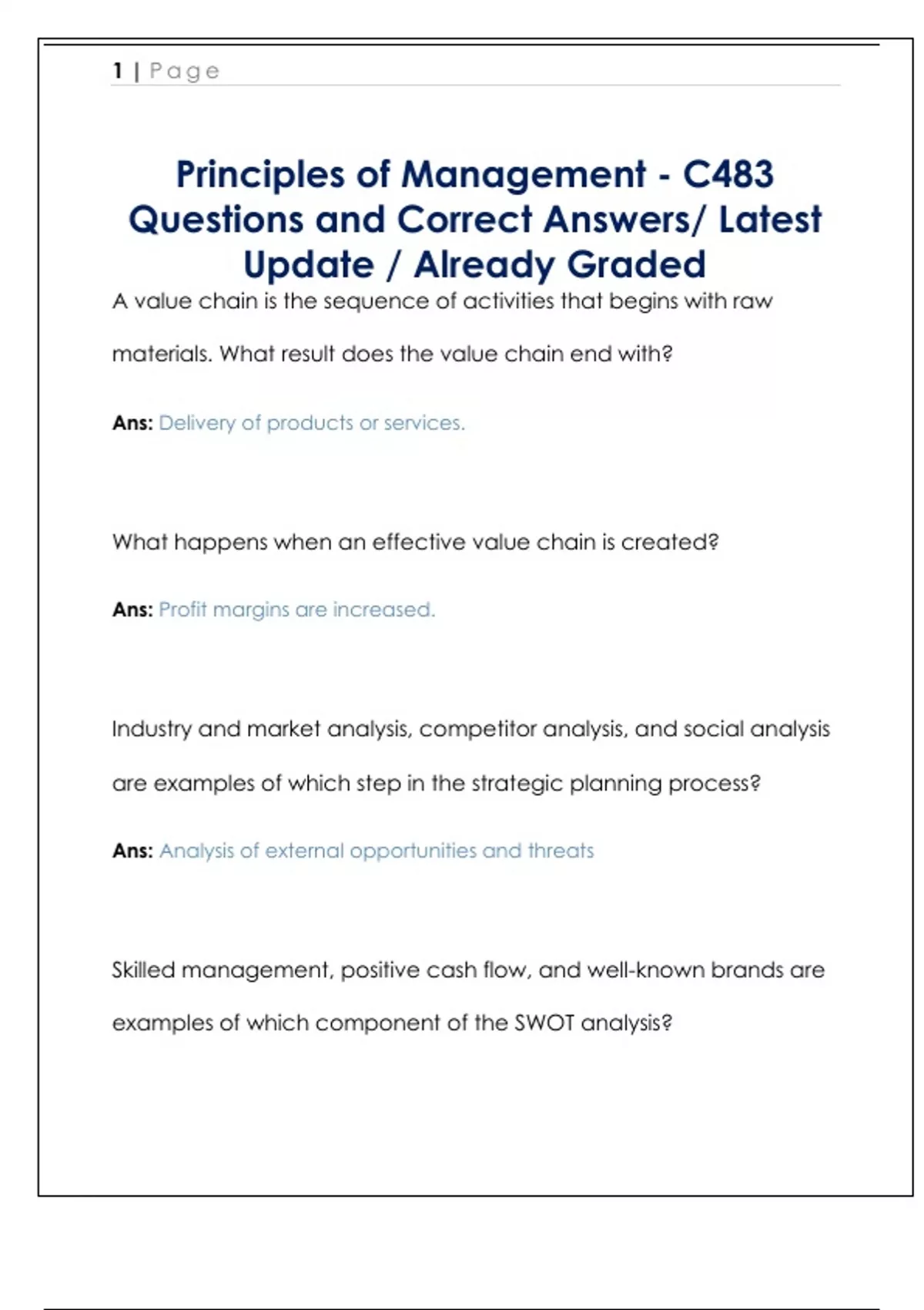 Principles of Management - C483 Questions and Correct Answers/ Latest ...