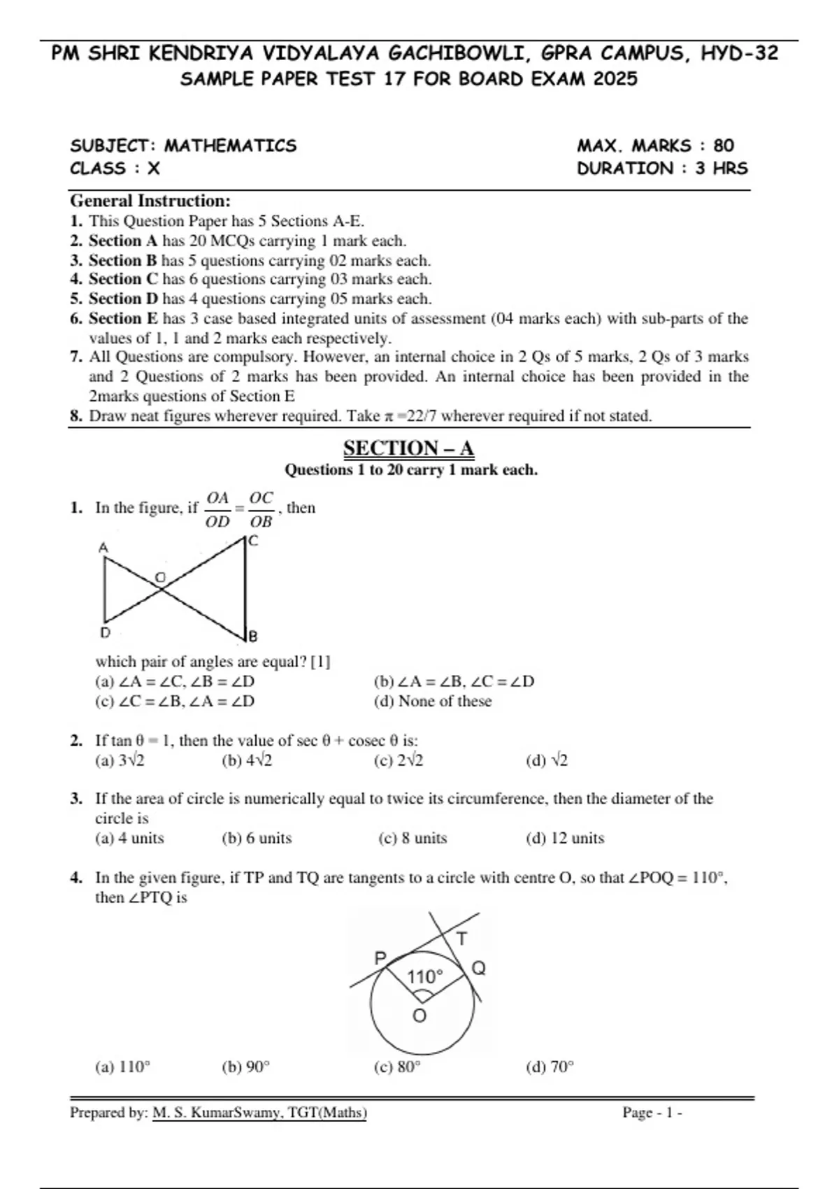 Sample practice paper for cbse Mathematics board class 10 - Mathematics ...