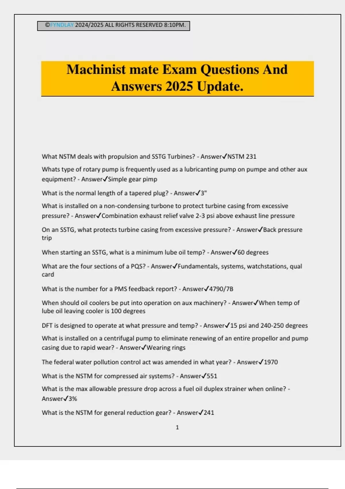 Machinist mate Exam Questions And Answers 2025 Update. - Machinist mate - Stuvia US