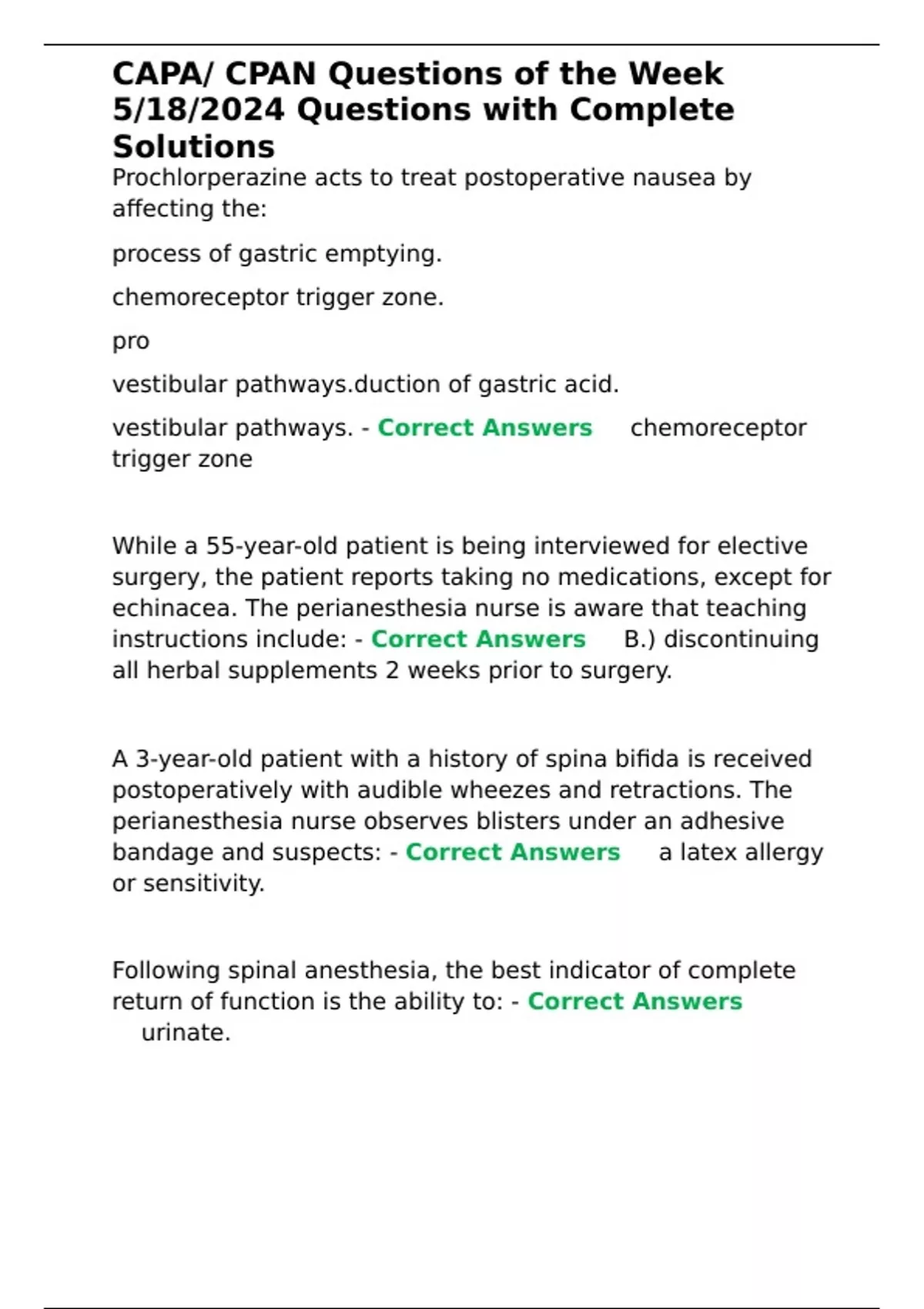 Capa Cpan Questions Of The Week 5 18 2024 Questions With Complete Solutions Capa