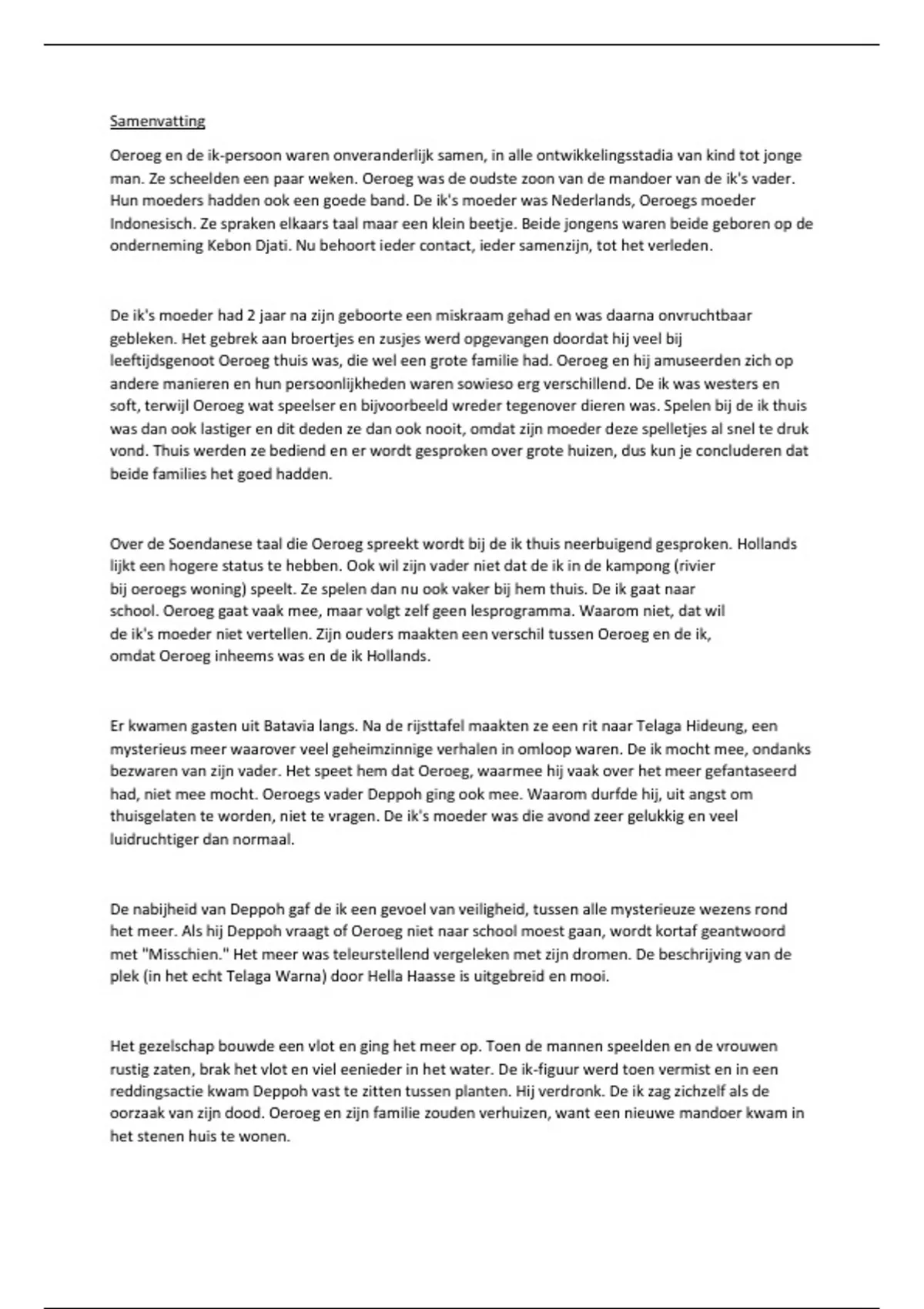 Oeroeg (Hella Haasse) - Uitgebreide samenvatting - Nederlands - Stuvia NL