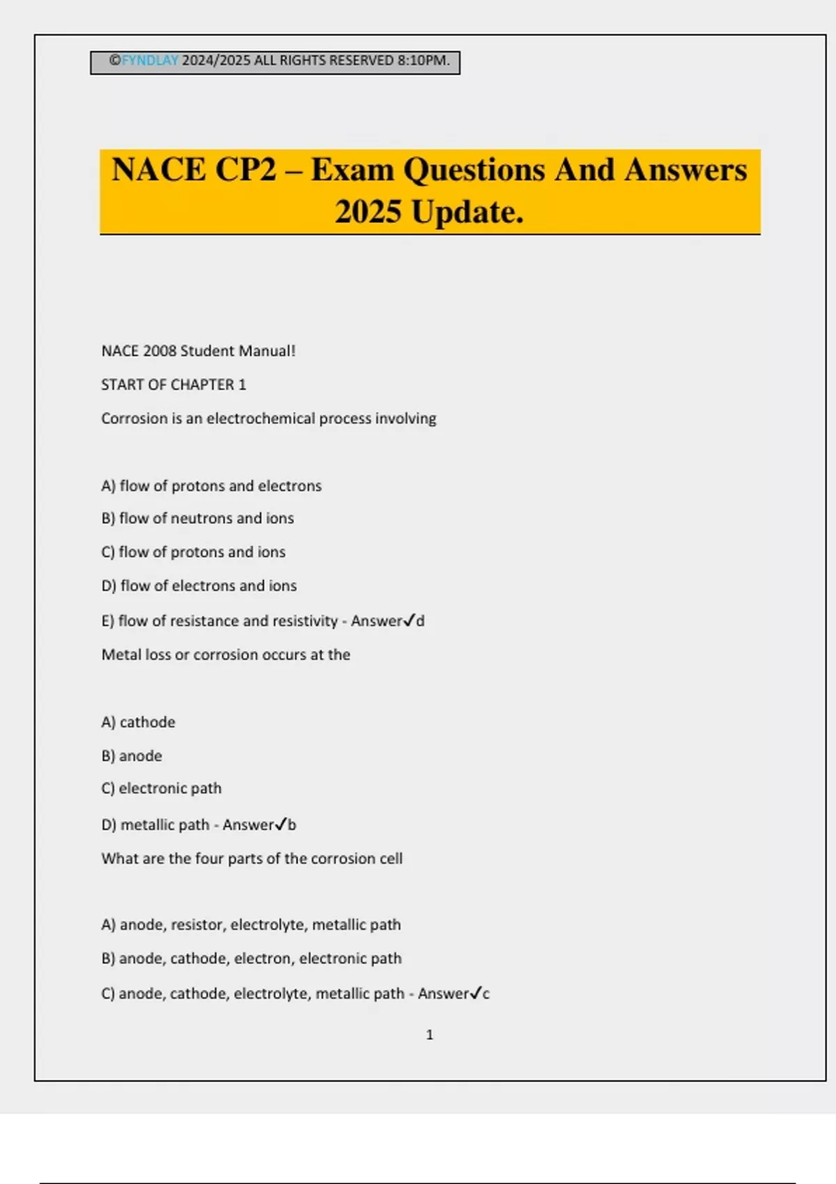 NACE CP2 – Exam Questions And Answers 2025 Update. - NACE CP2 - Stuvia US