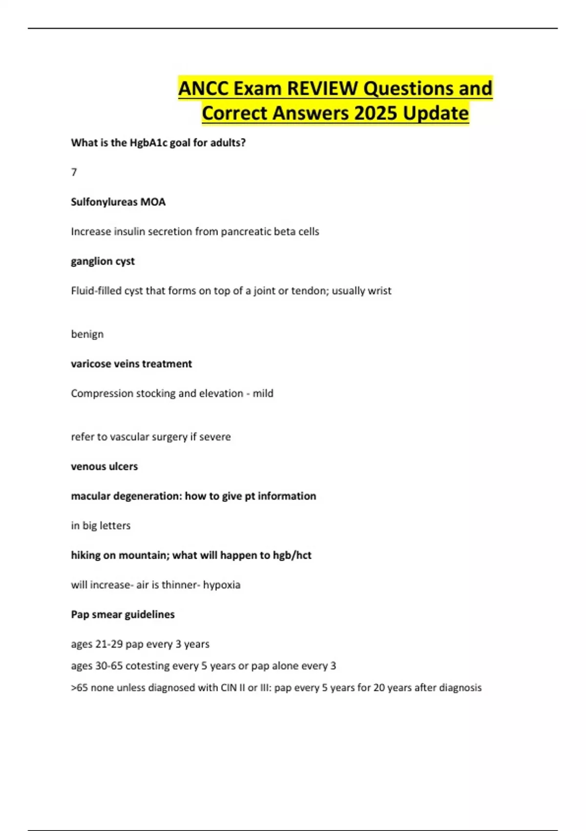 ANCC Exam REVIEW Questions and Correct Answers 2025 Update - ANCC ...