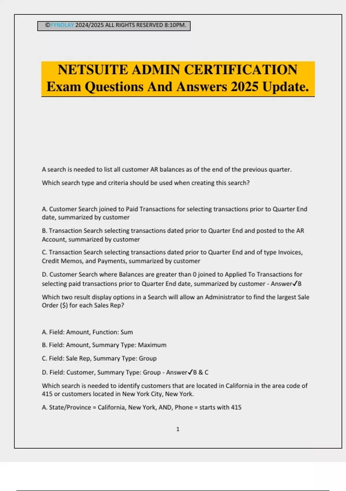 NETSUITE ADMIN CERTIFICATION Exam Questions And Answers 2025 Update ...