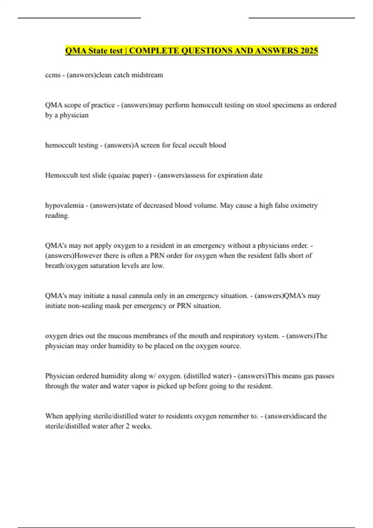 QMA State test | COMPLETE QUESTIONS AND ANSWERS 2025 - QMA State ...