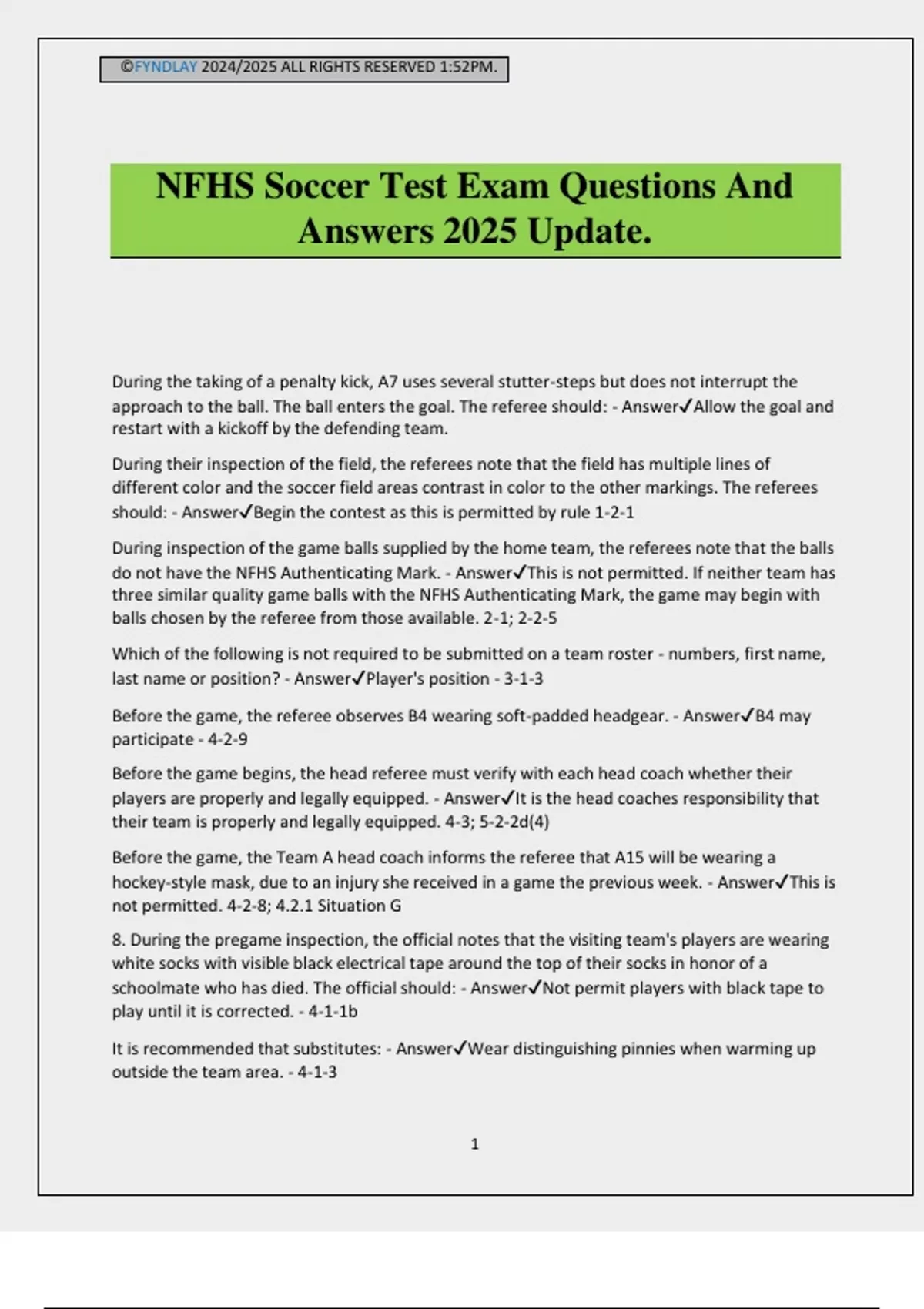 NFHS Soccer Test Exam Questions And Answers 2025 Update. - NFHS Soccer ...