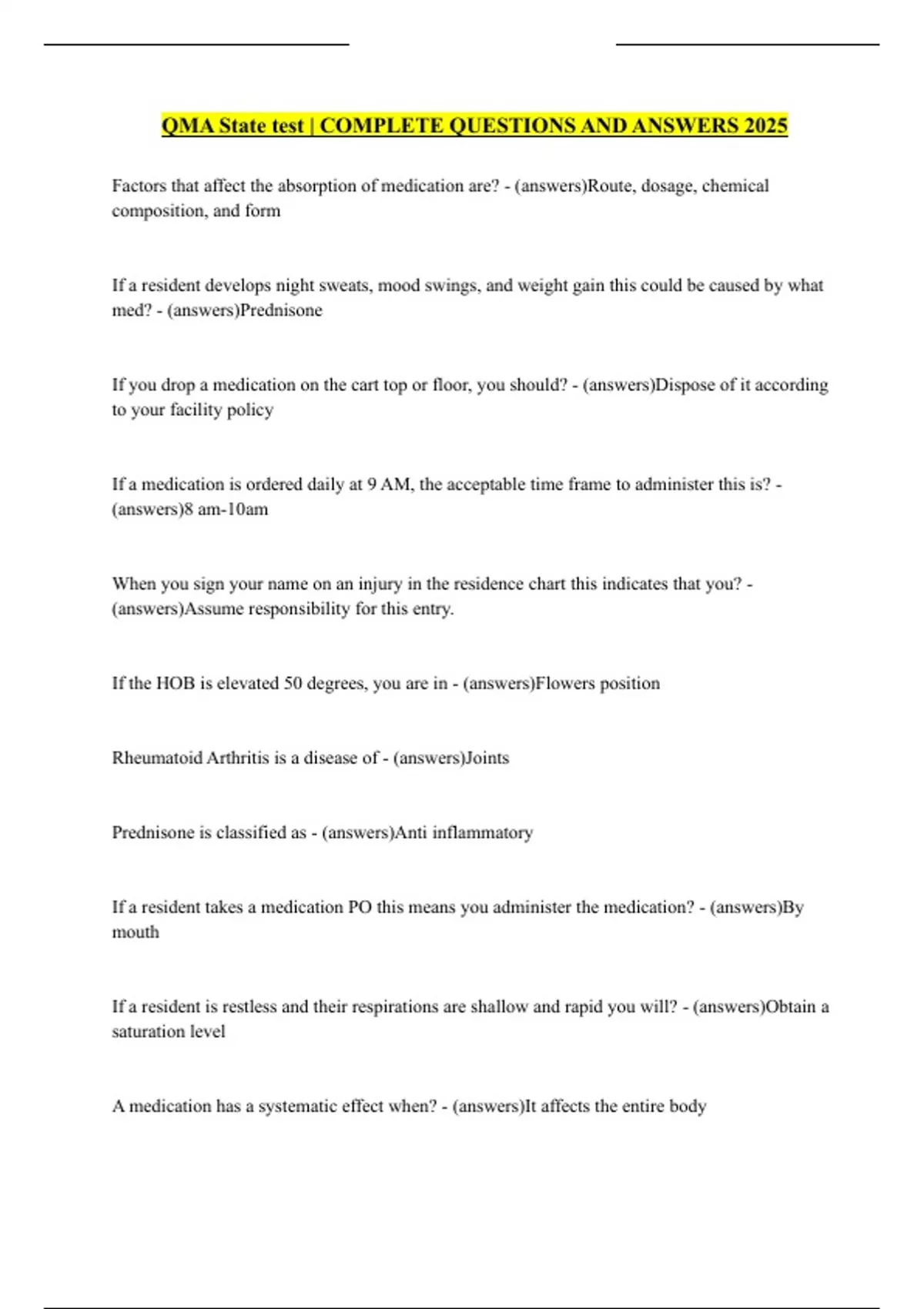 QMA State test | COMPLETE QUESTIONS AND ANSWERS 2025 - QMA - Stuvia US