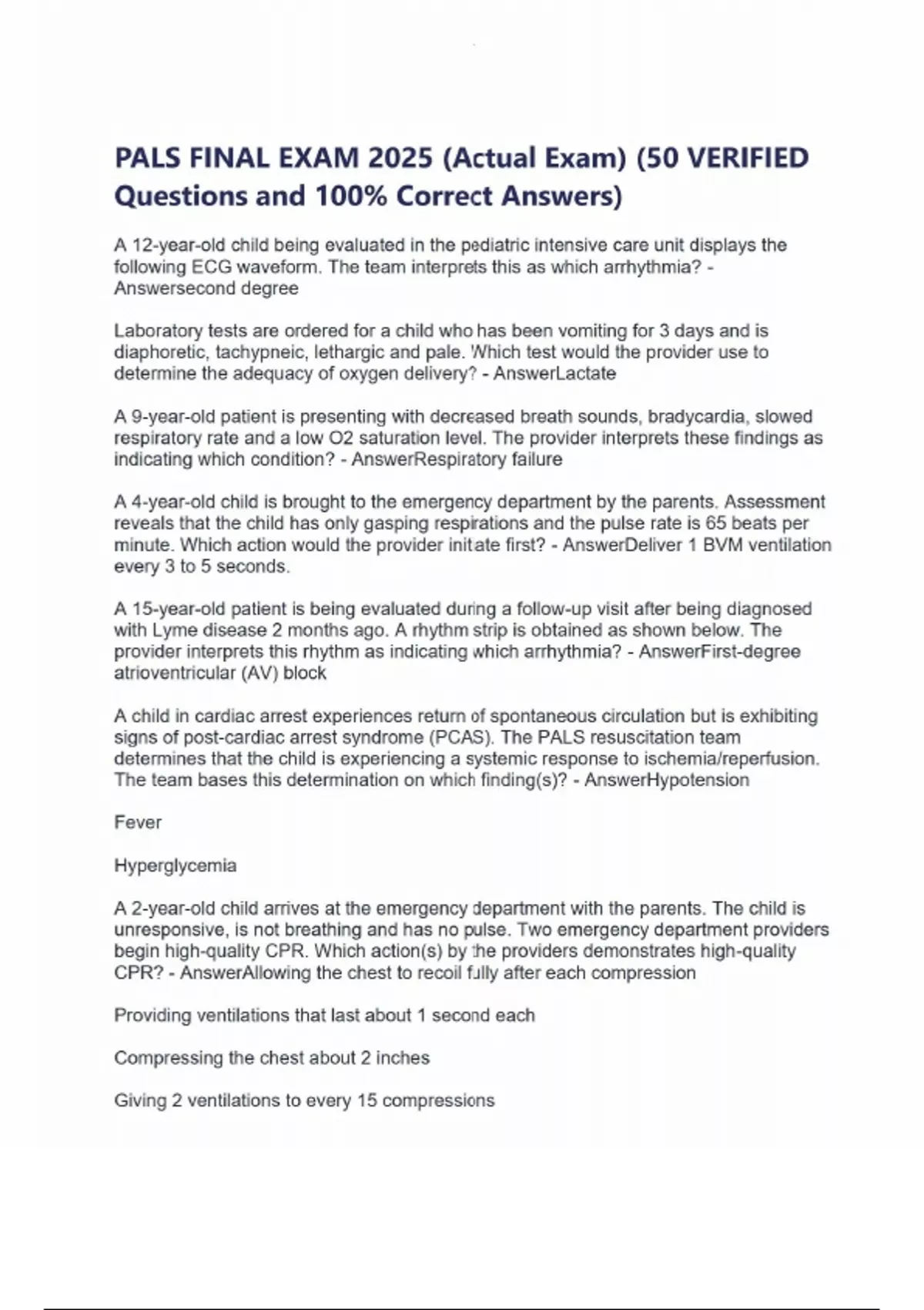 PALS FINAL EXAM 2025 (Actual Exam) (50 VERIFIED Questions and 100% ...