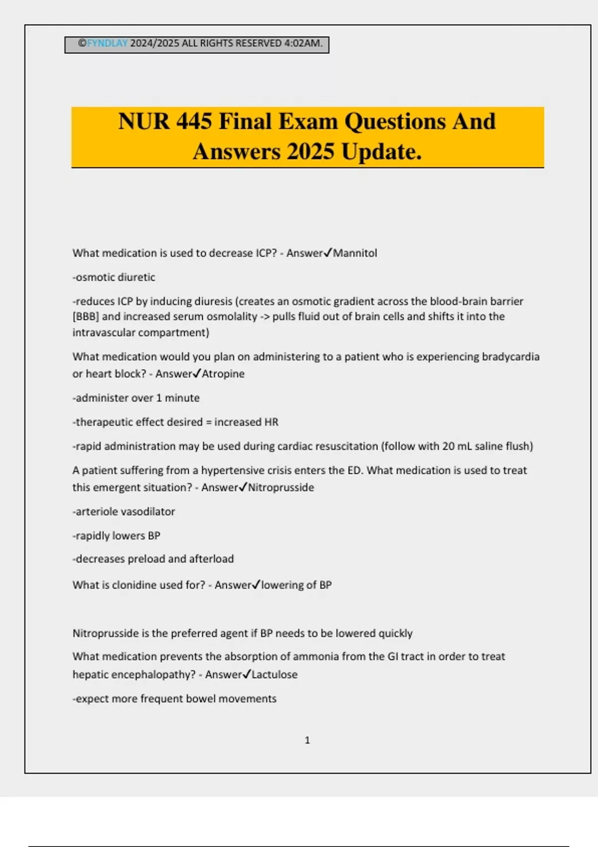 NUR 445 Final Exam Questions And Answers 2025 Update. - NUR 445 - Stuvia US