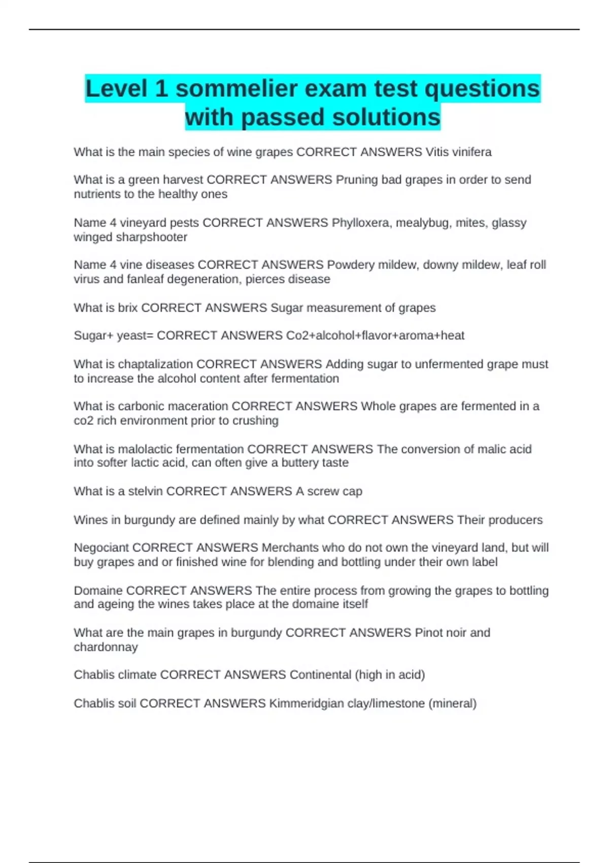 Level 1 sommelier exam test questions with passed solutions ...